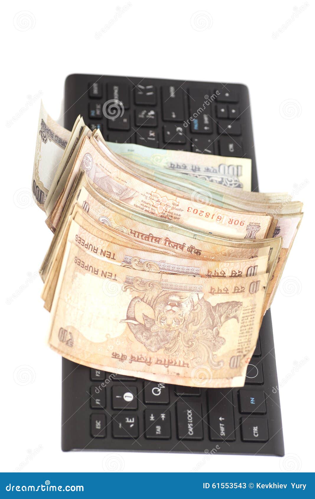 Money Indian Currency Rupee Notes on Computer Keyboard Isolated Stock ...