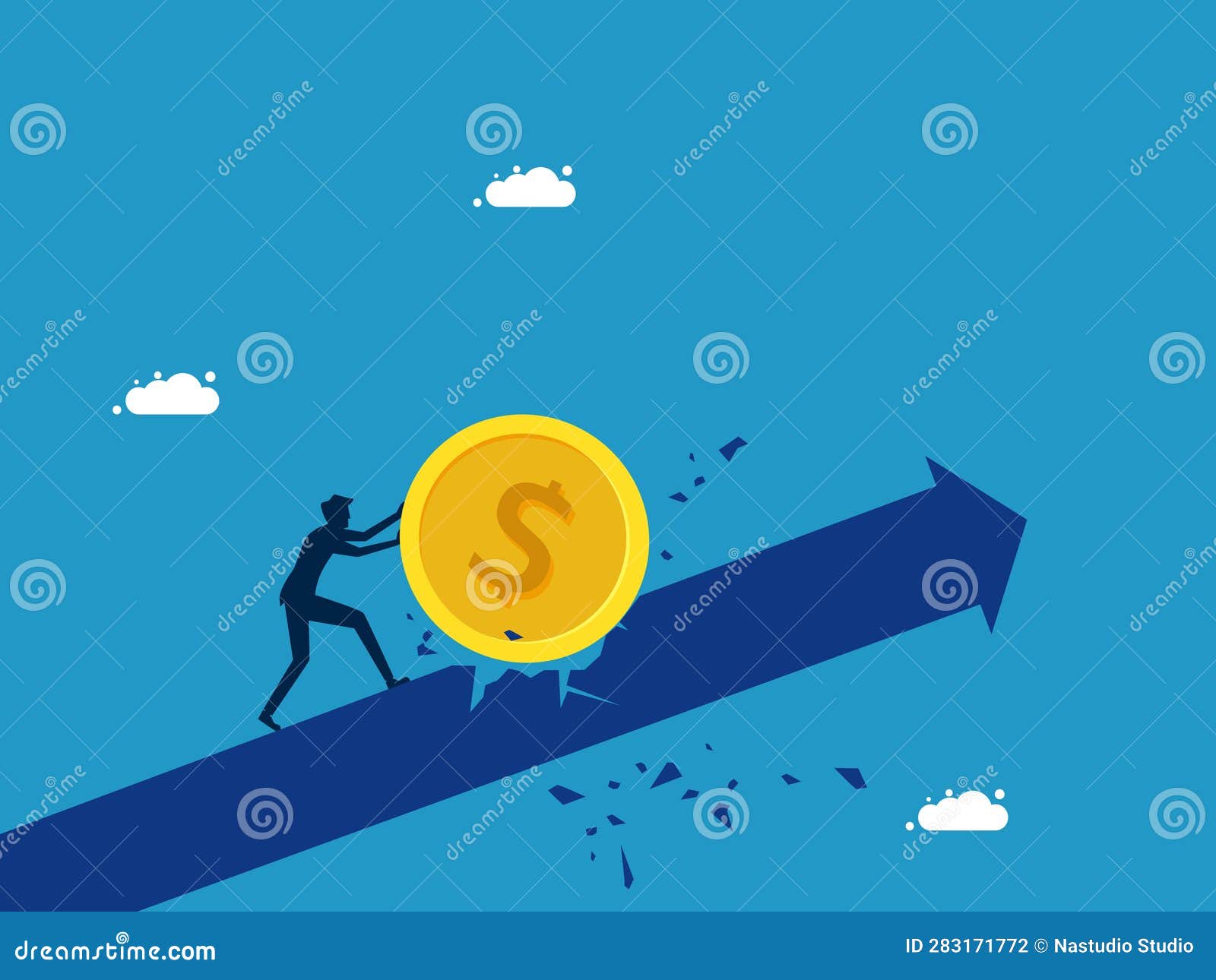 Money and Investment Problems. Man Pushing Stuck in Finances Stock ...