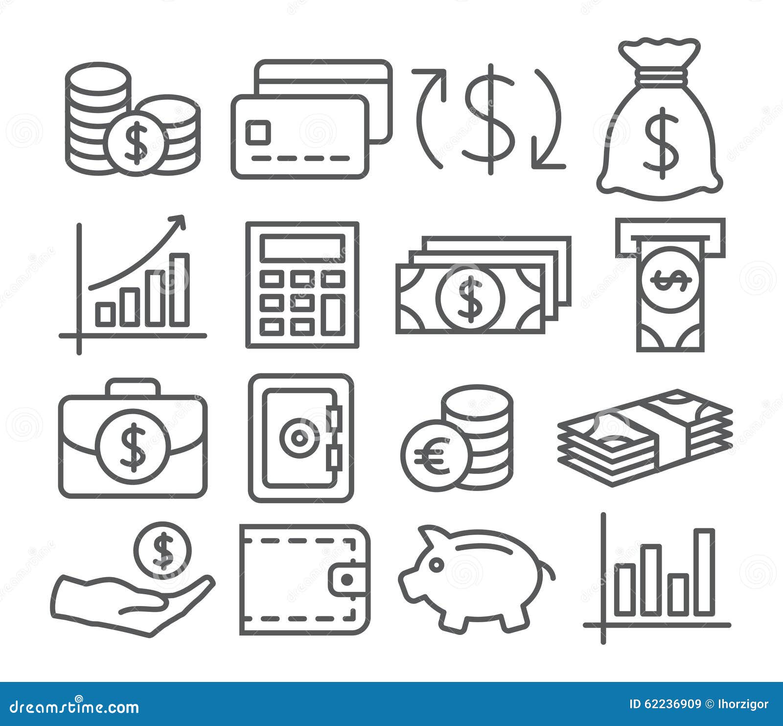 Money Line Icons stock vector. Illustration of cash, calculator - 62236909