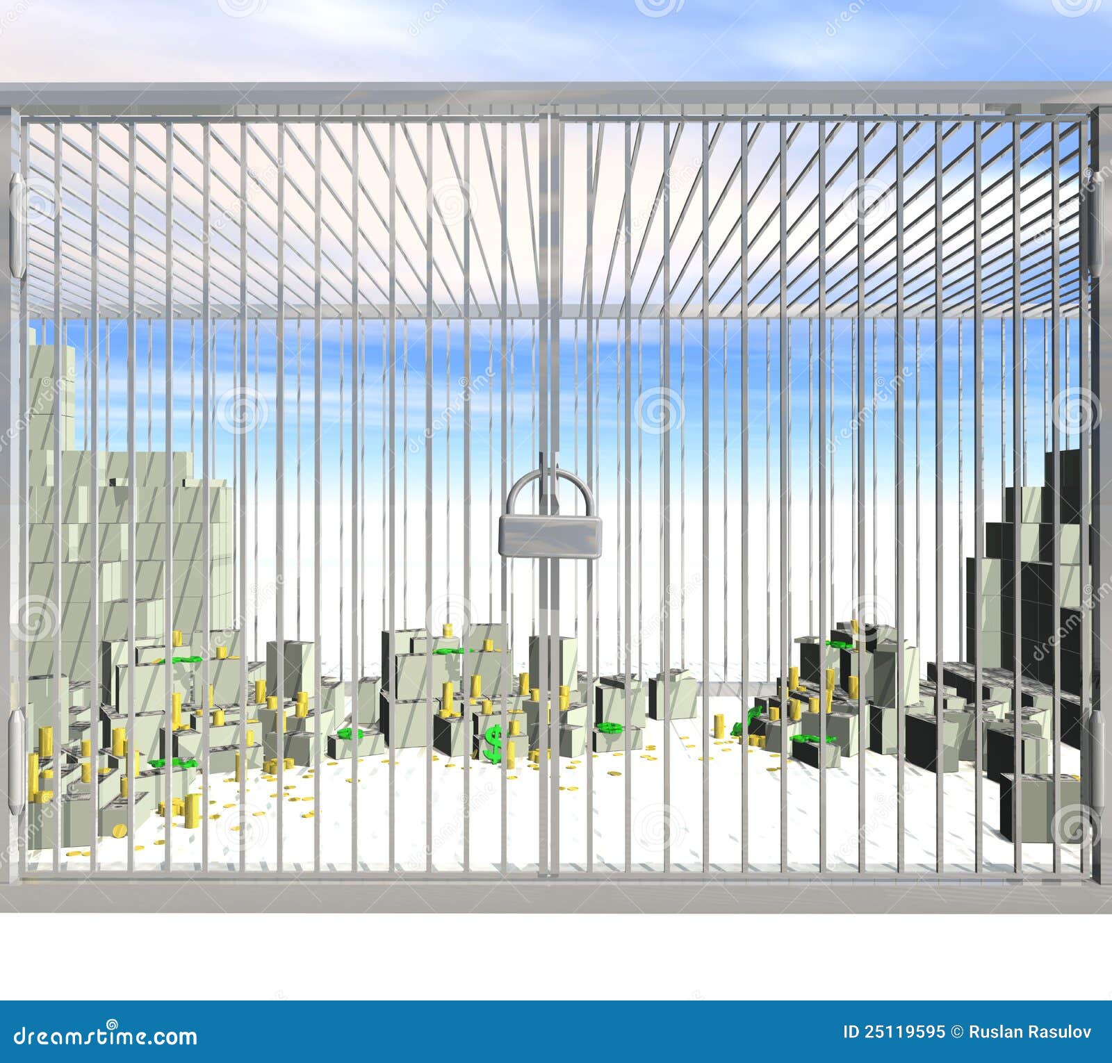 Money Lying in a Large Cage Stock Illustration - Illustration of ...