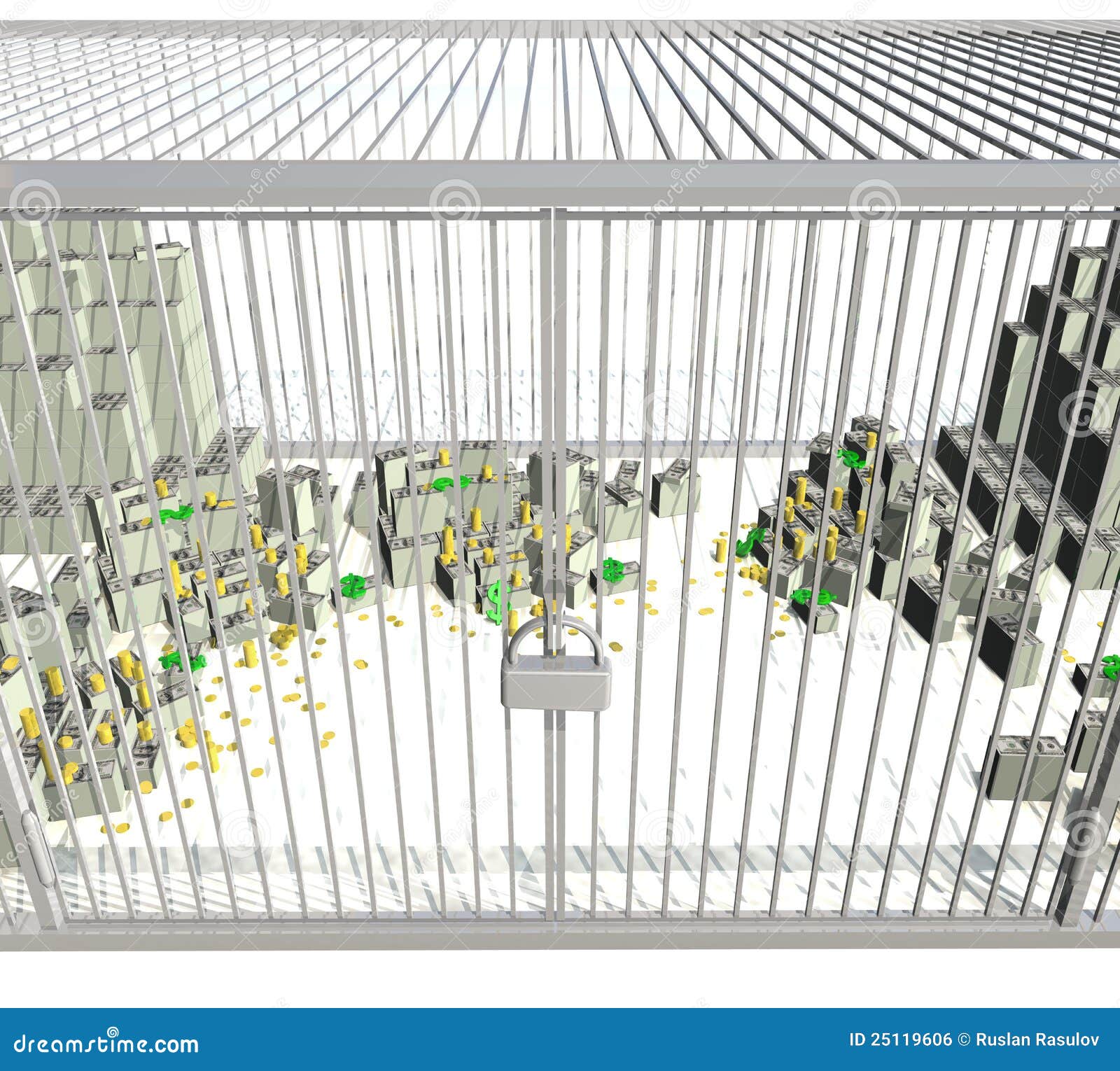 Money Lying in a Large Cage Stock Illustration - Illustration of ...