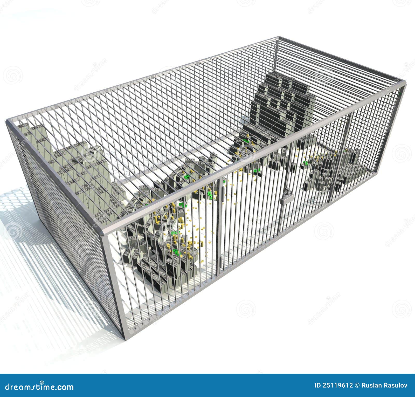 Money Lying in a Large Cage Stock Illustration - Illustration of ...