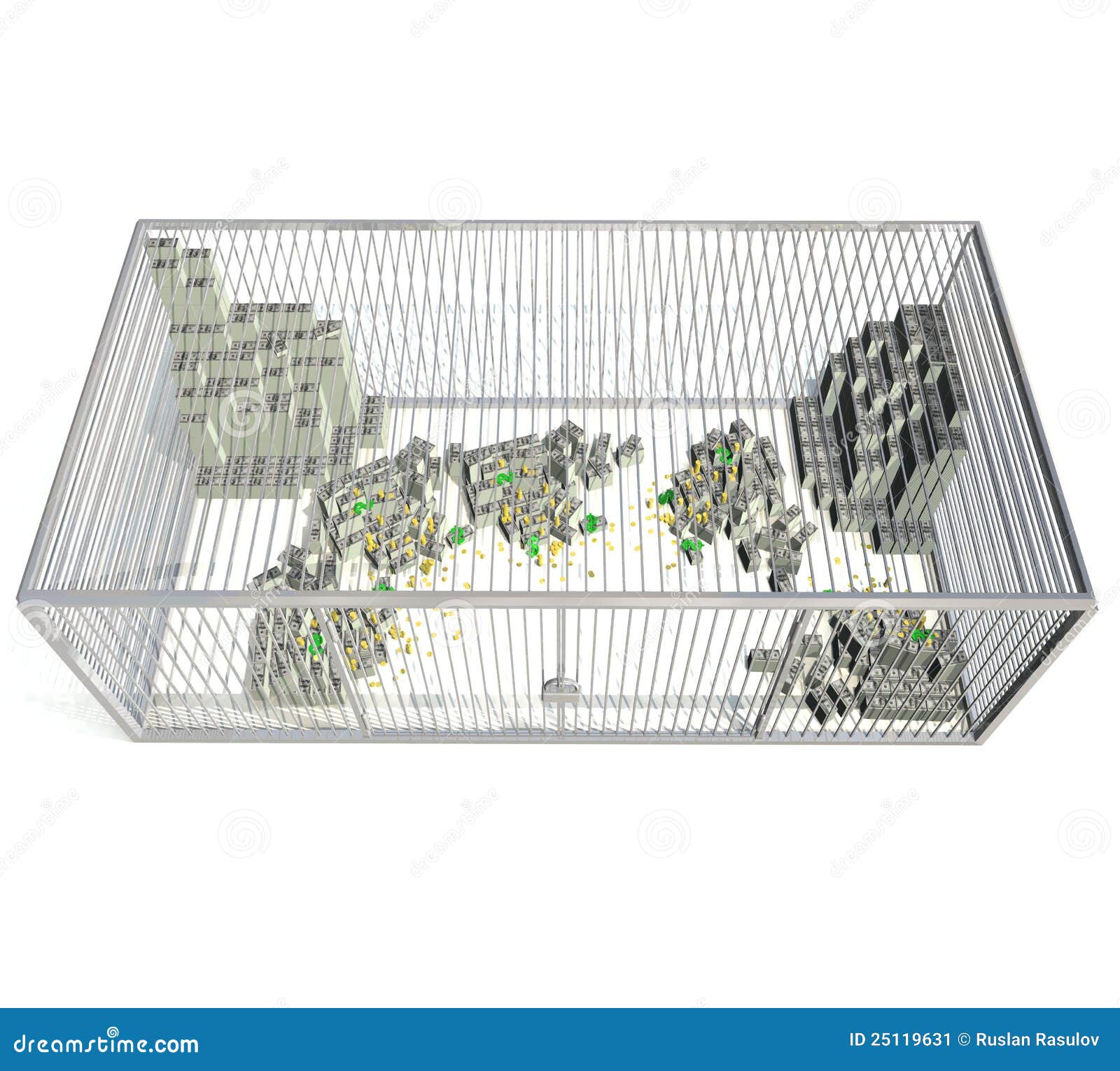Money Lying in a Large Cage Stock Illustration - Illustration of ...
