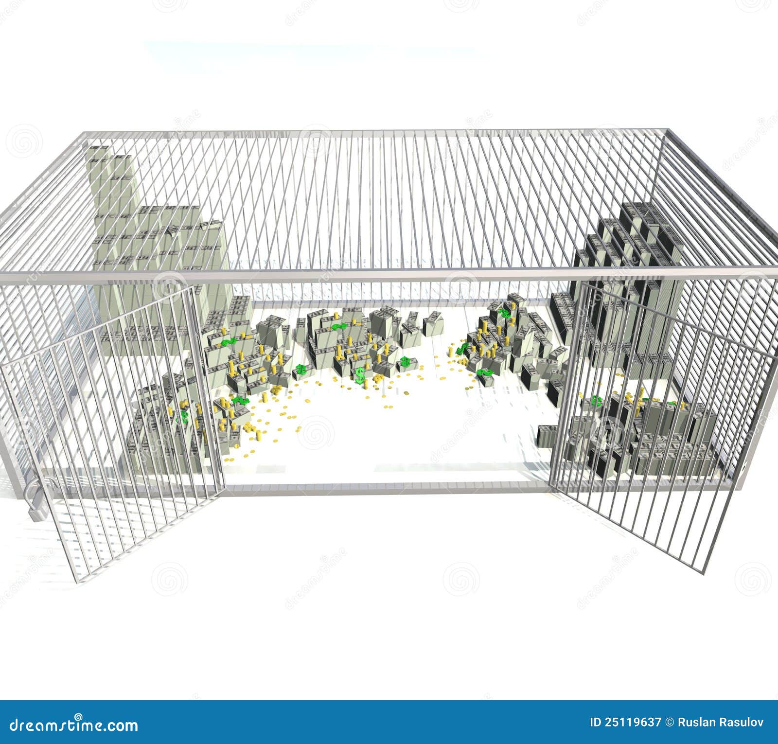 Money Lying in a Large Cage Stock Illustration - Illustration of dollar ...