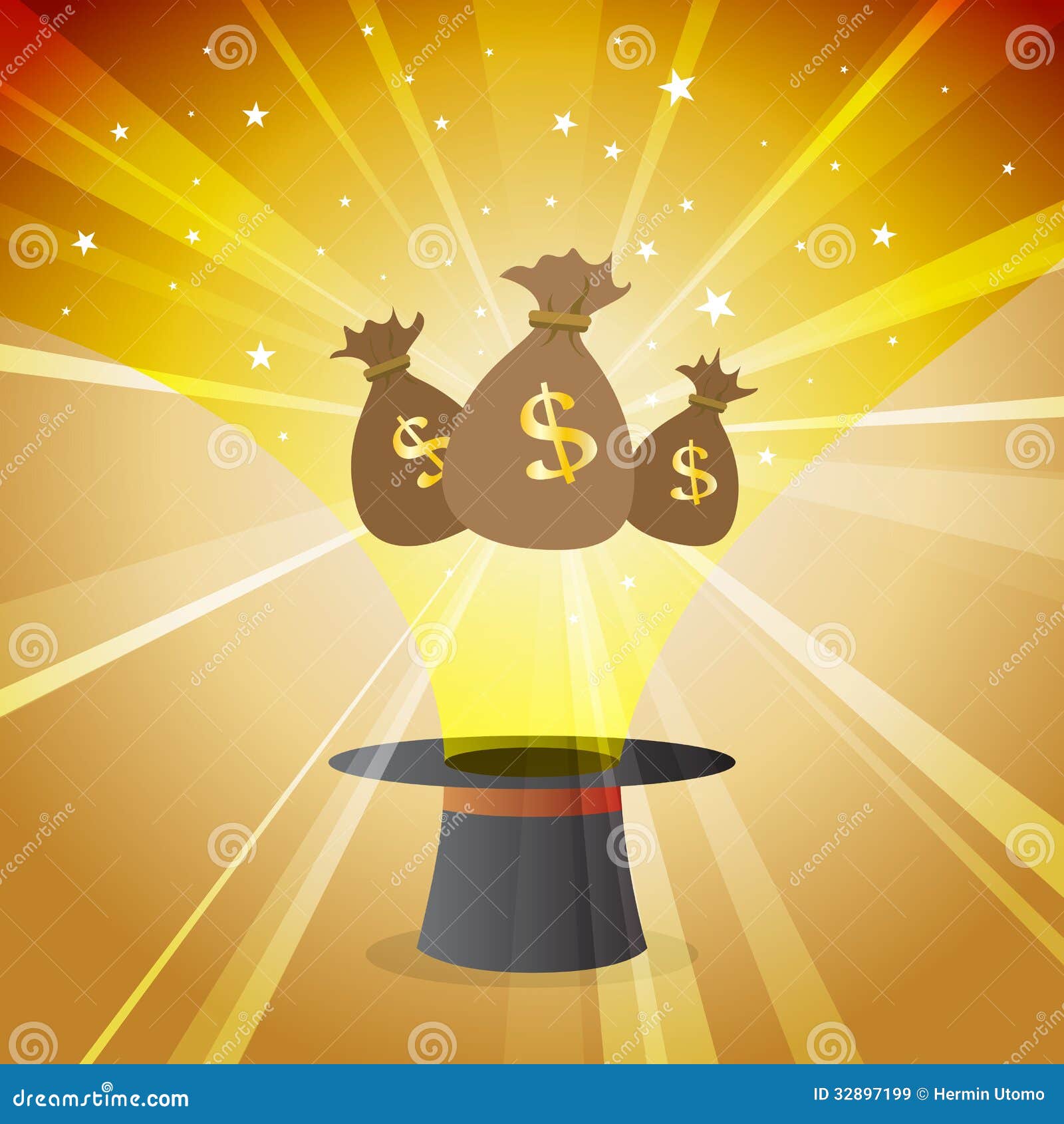 With Money Bag Magic Spell Book In The Cartoon Vector Illustration ...
