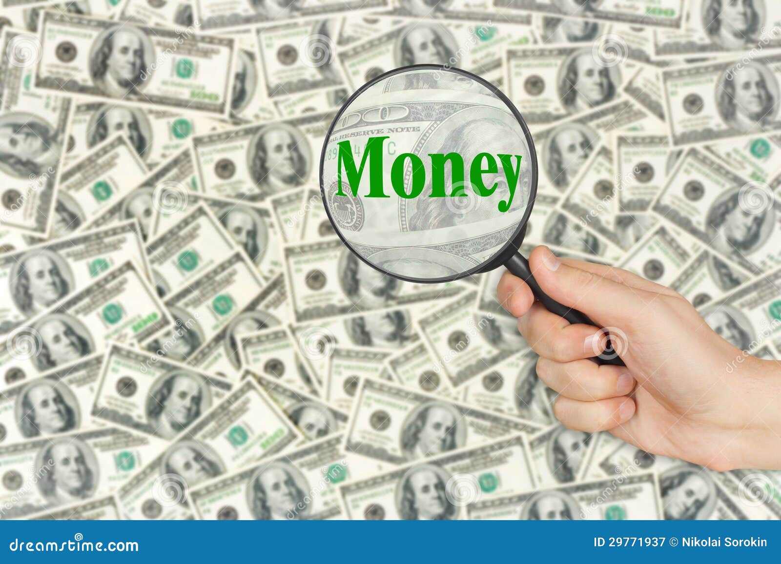 Money and Magnifying Glass in Hand Stock Image - Image of investment ...