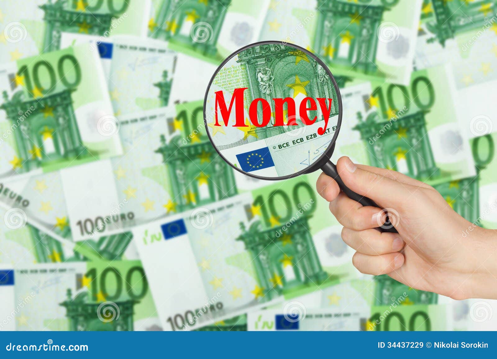 Money and Magnifying Glass in Hand Stock Image - Image of financial ...