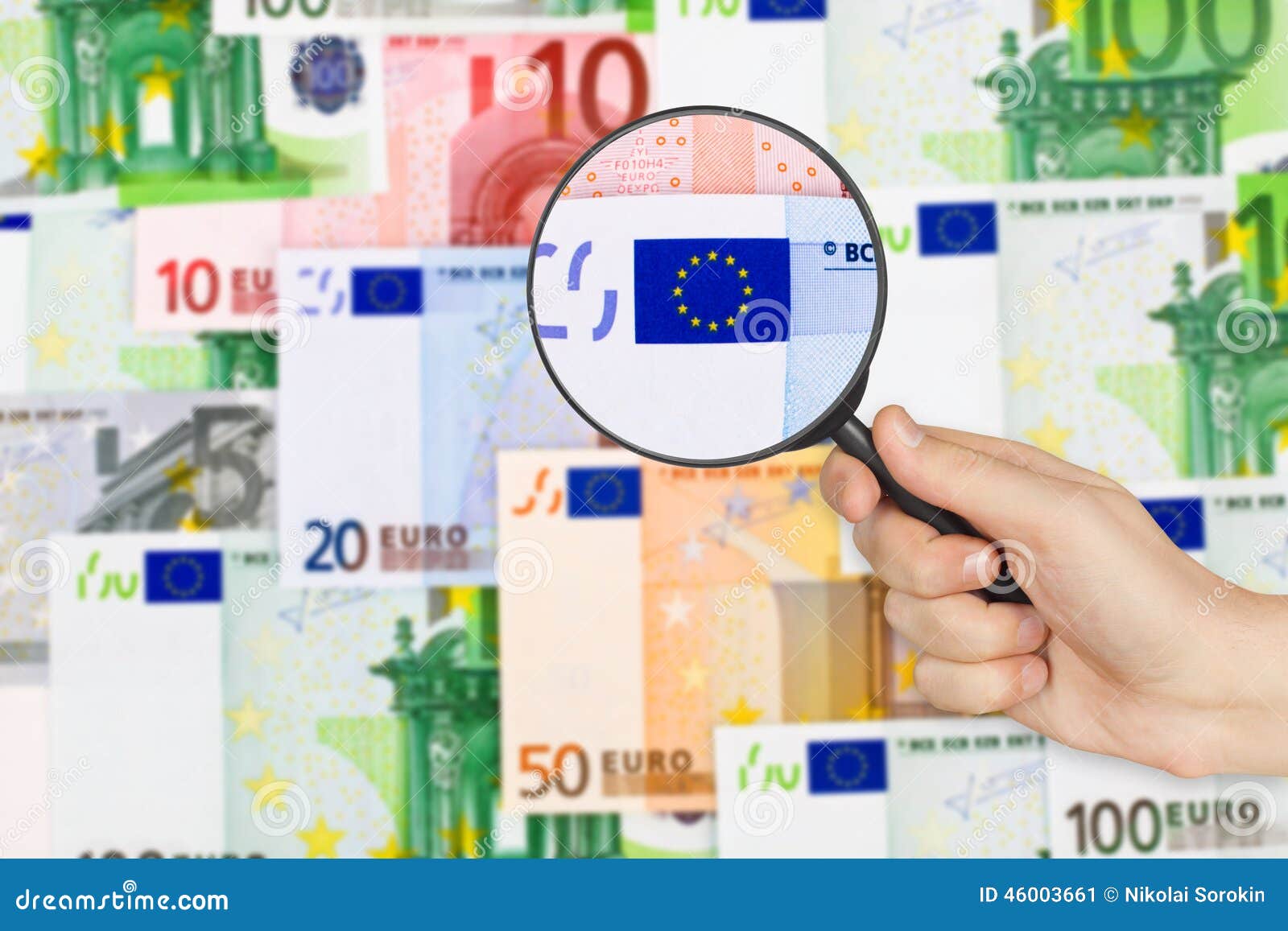 Money and Magnifying Glass in Hand Stock Image - Image of financial ...