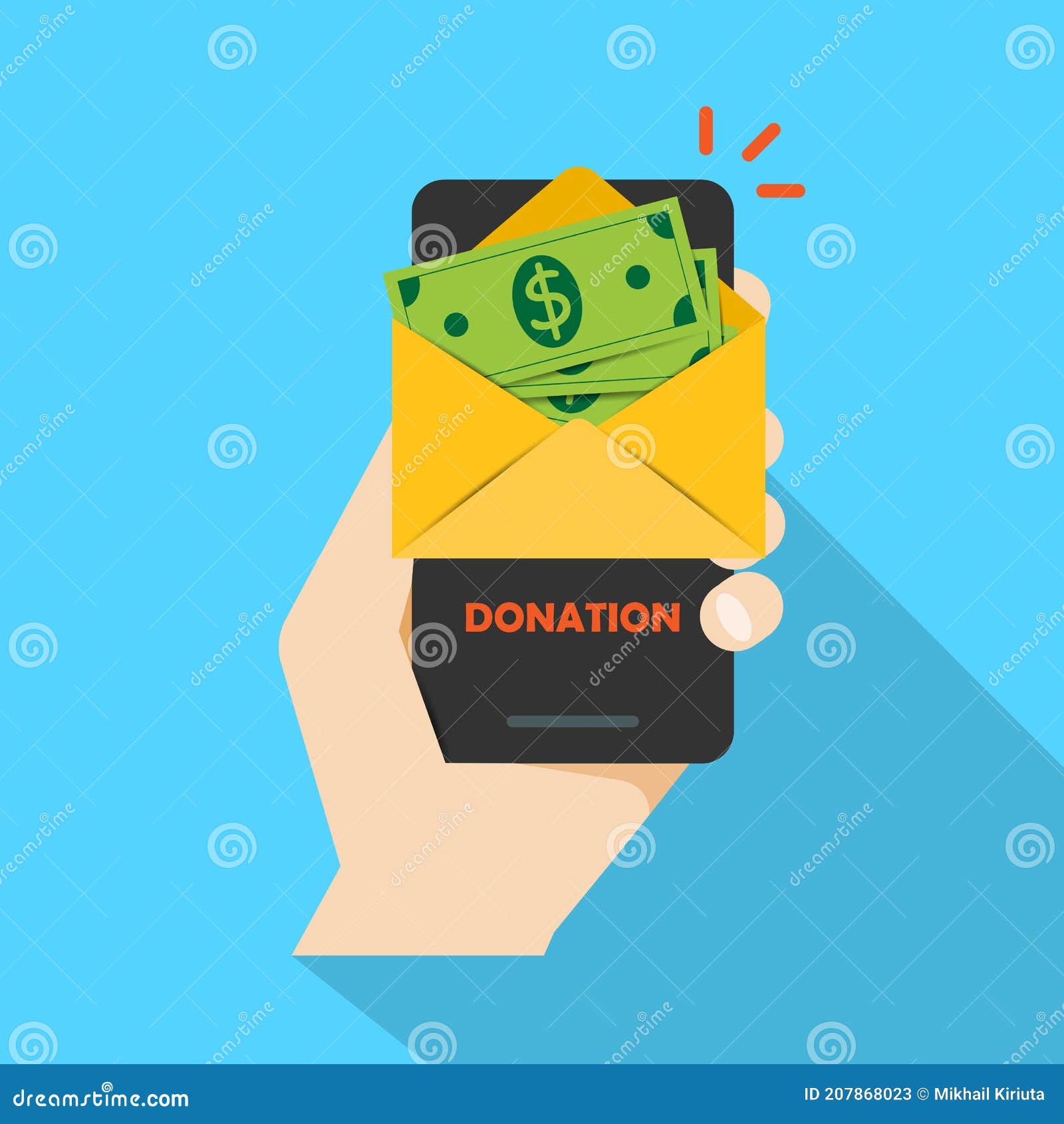 Money Messages on a Smartphone, Money Sending Dollars, a Hand with a ...