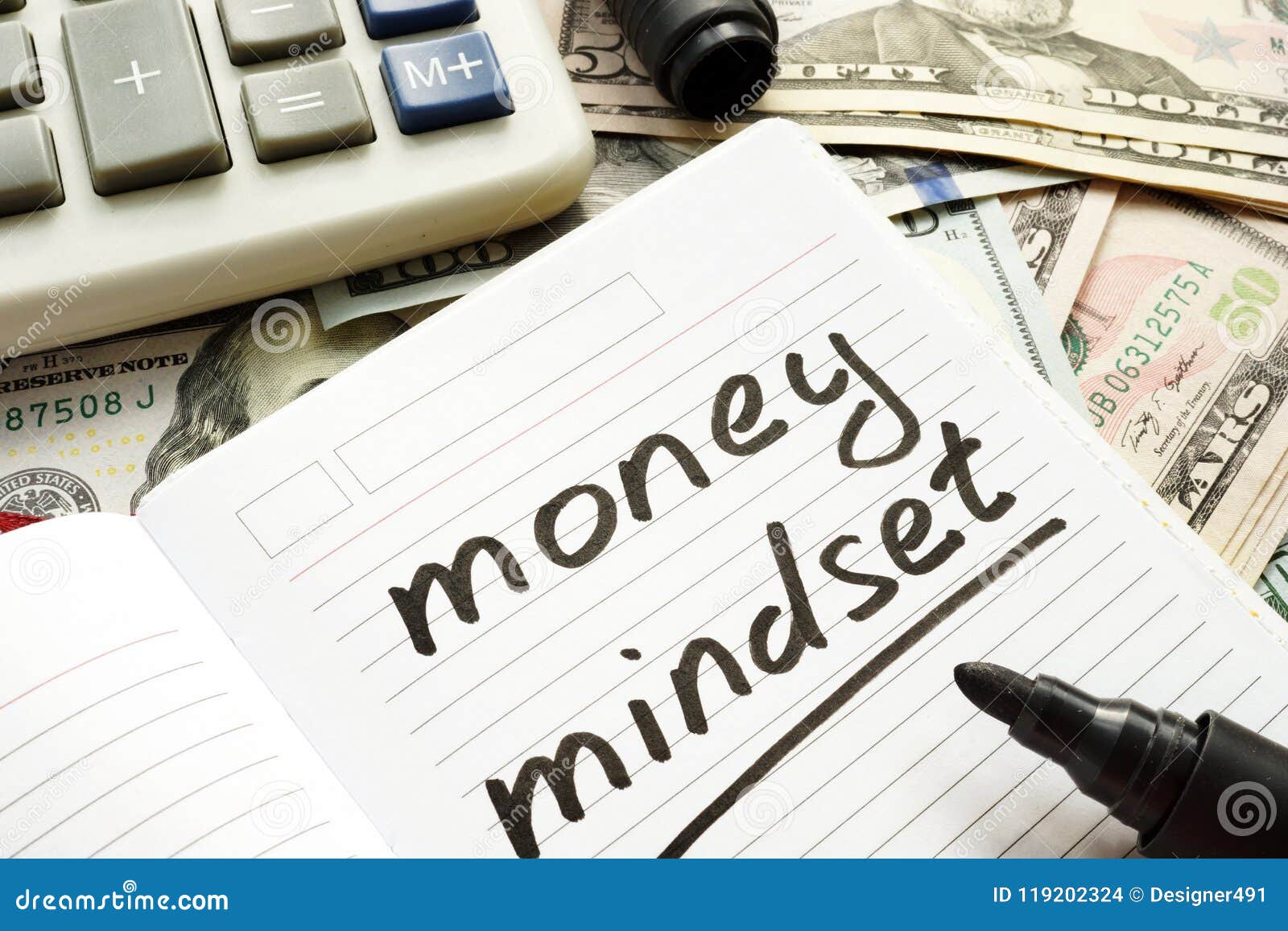 Money Mindset Handwritten in a Note and Dollar Banknotes. Stock Photo ...