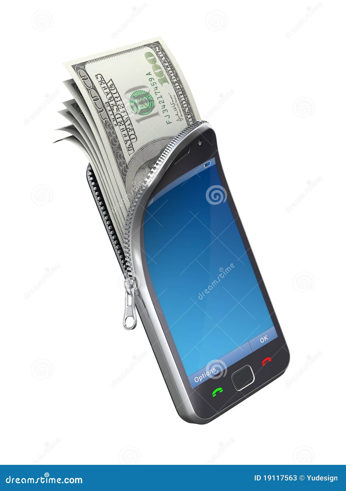 Money in the mobile phone stock illustration. Illustration of white ...