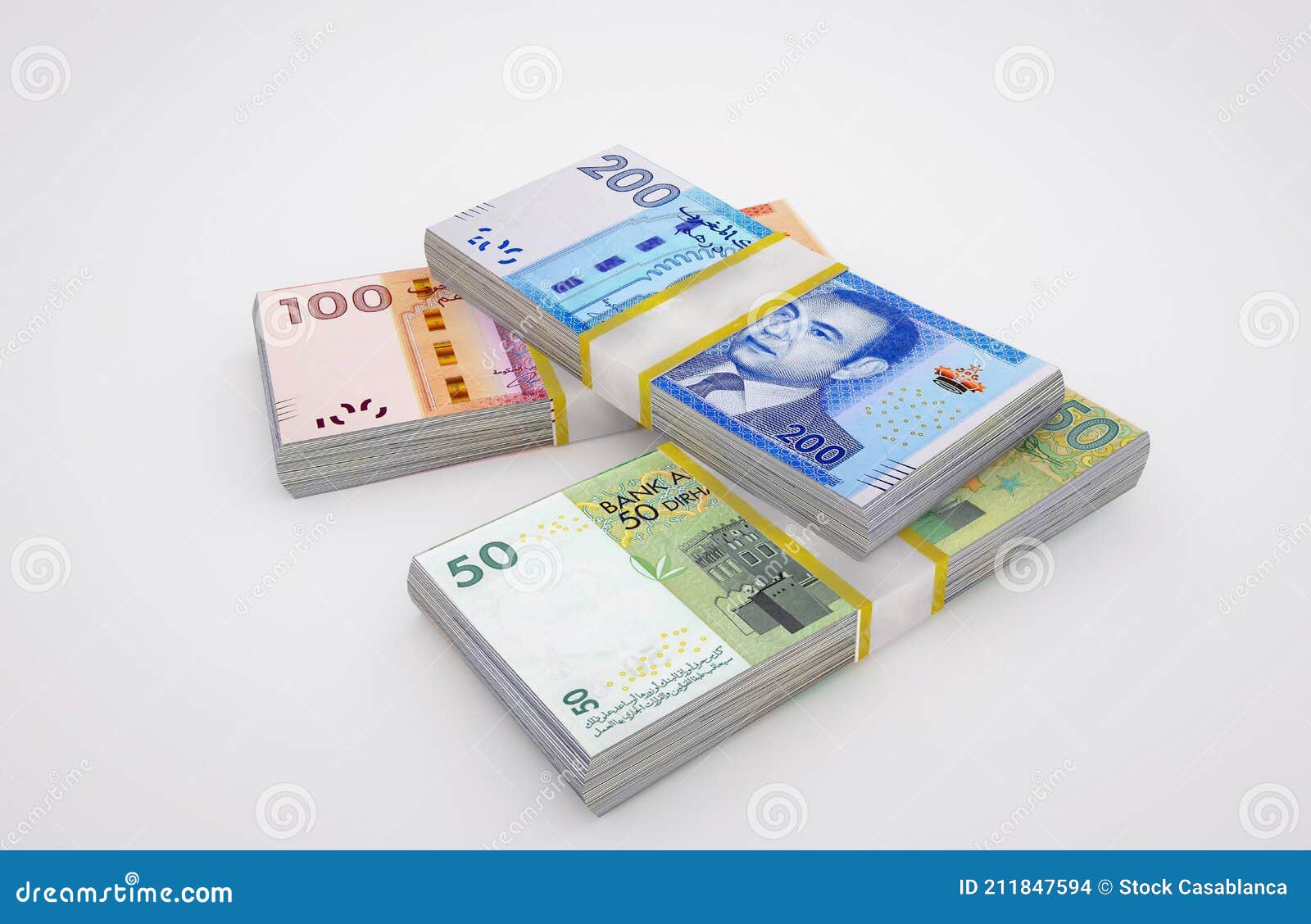 Money Morocco. Banknotes. in Denominations of 50, 100 and 200 Dirhams ...