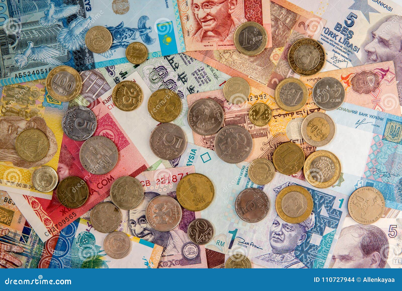 Money from Multiple Countries. Banknotes and Coins Top View Stock Photo ...