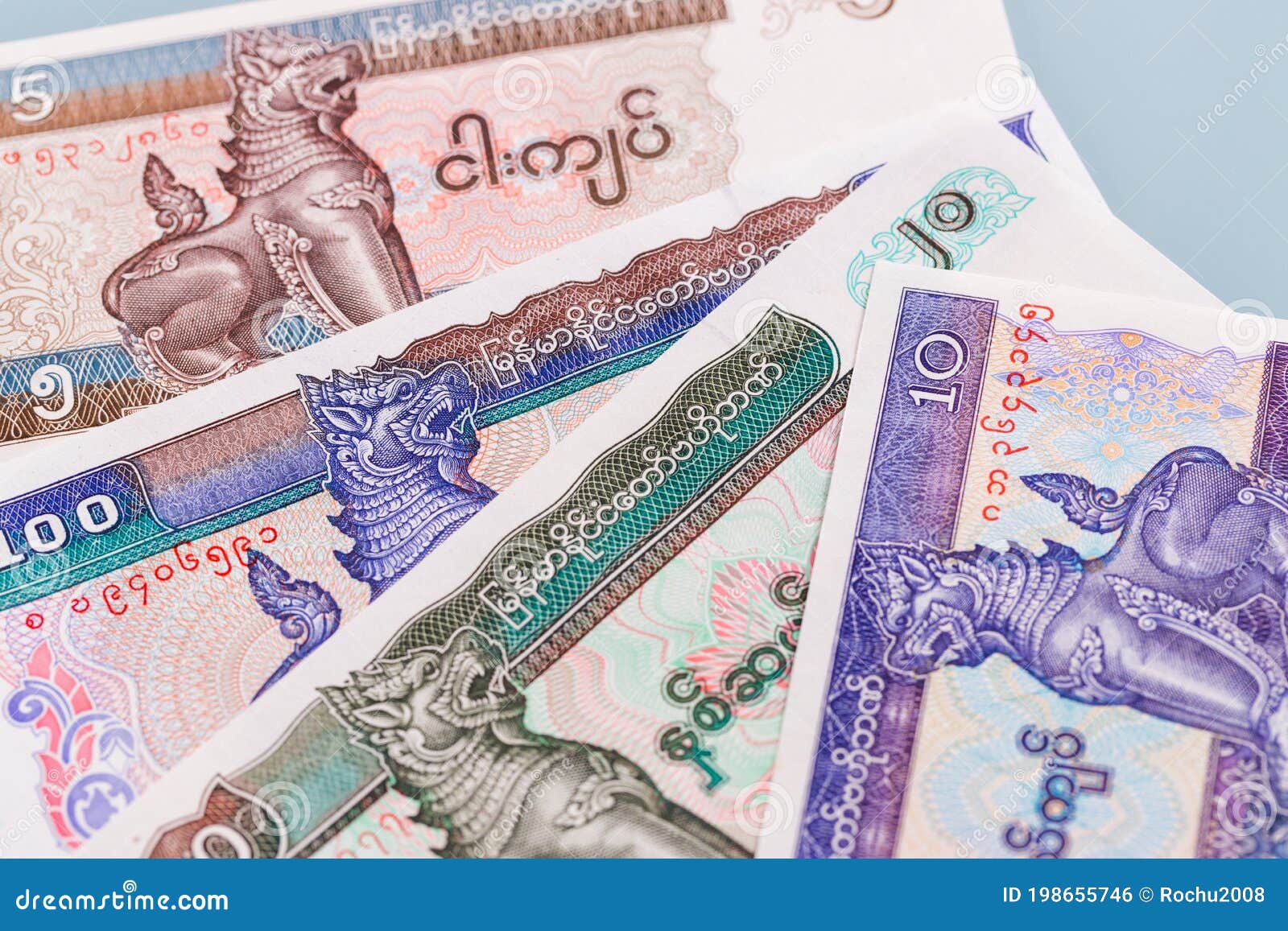 Money from Myanmar, Kyat, Various Banknotes Stock Photo - Image of ...