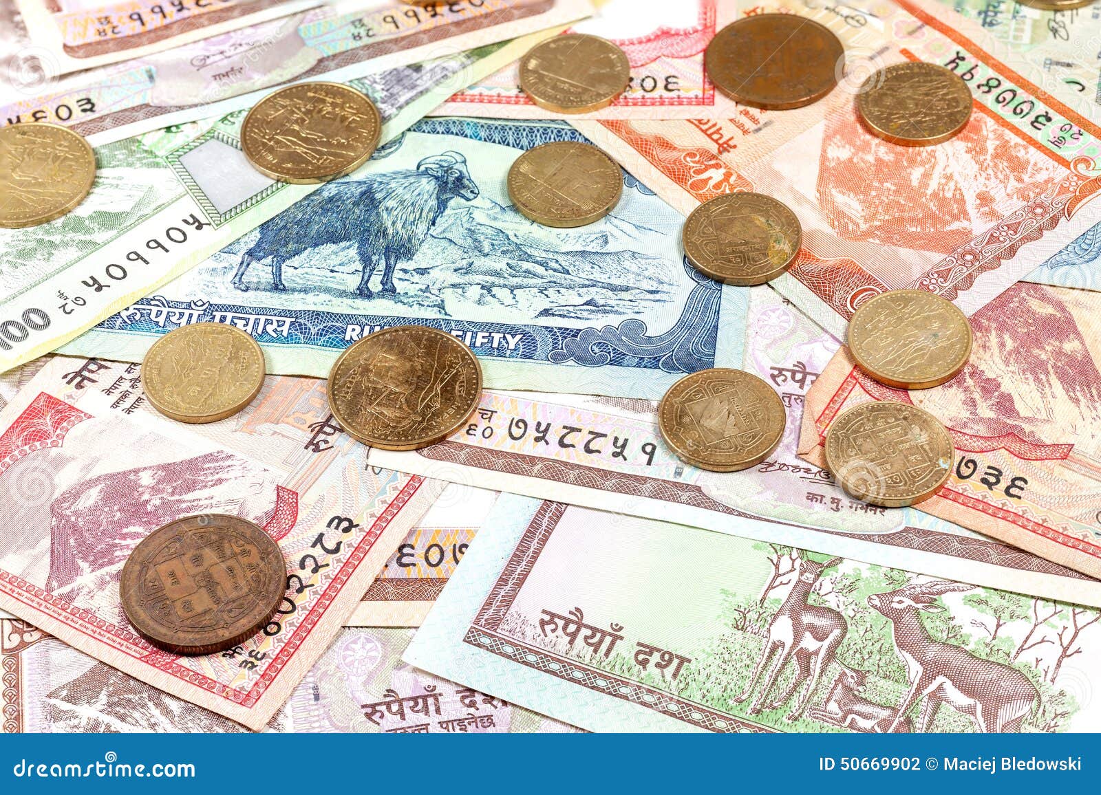 Money from Nepal, Various Rupee Banknotes and Coins Stock Photo - Image ...