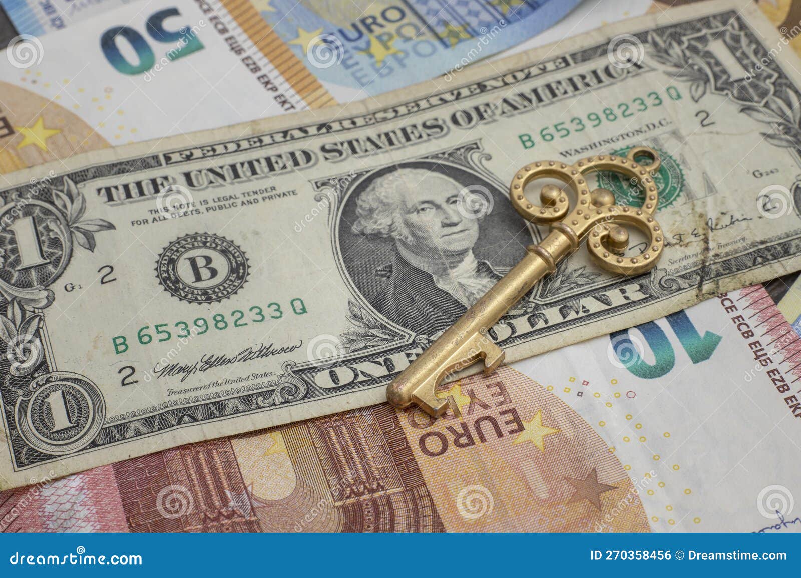 Money Opens Many Doors. Ancient Key on Banknotes Stock Photo - Image of ...