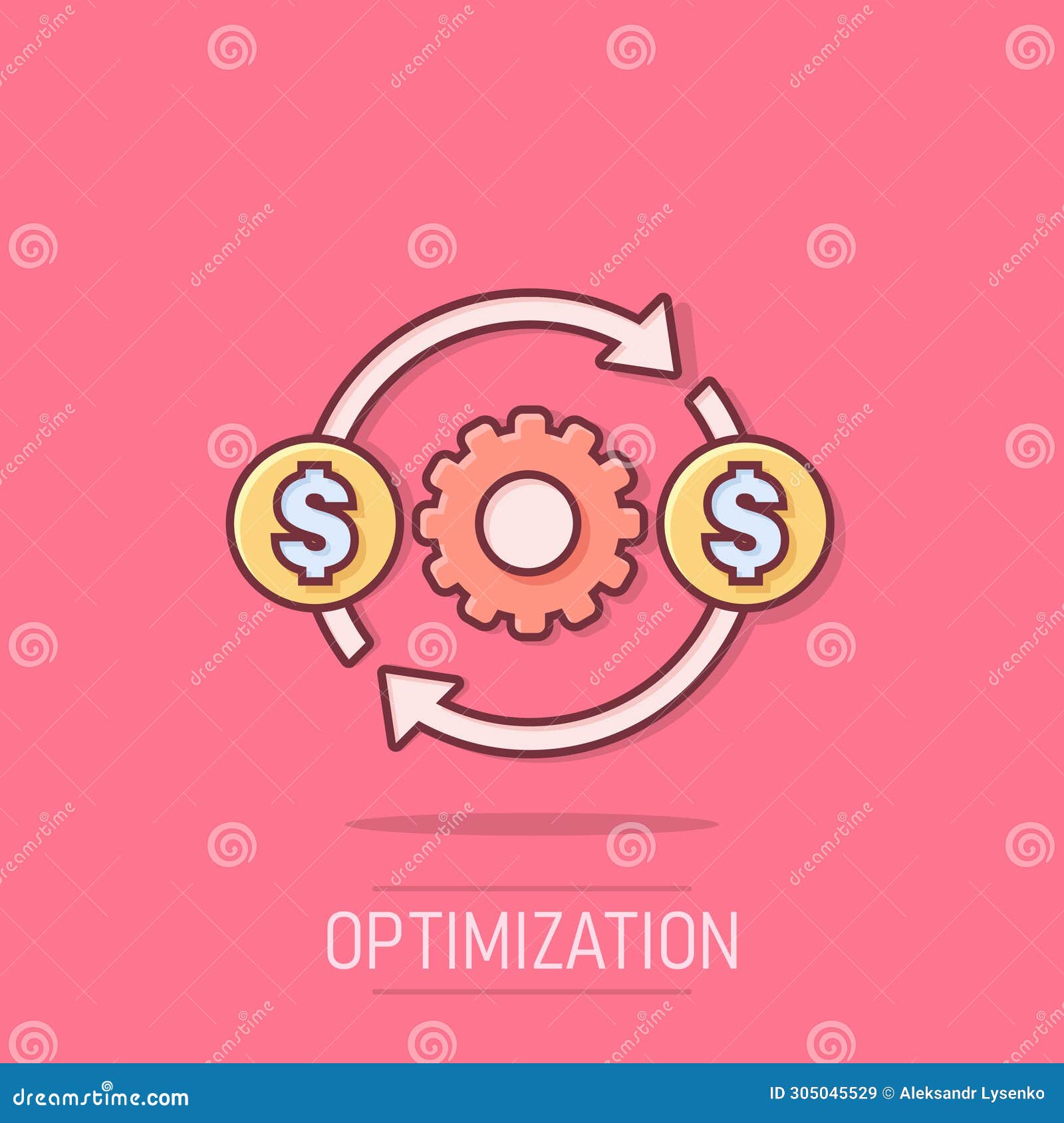 Money Optimization Icon In Comic Style. Gear Effective Cartoon Vector ...