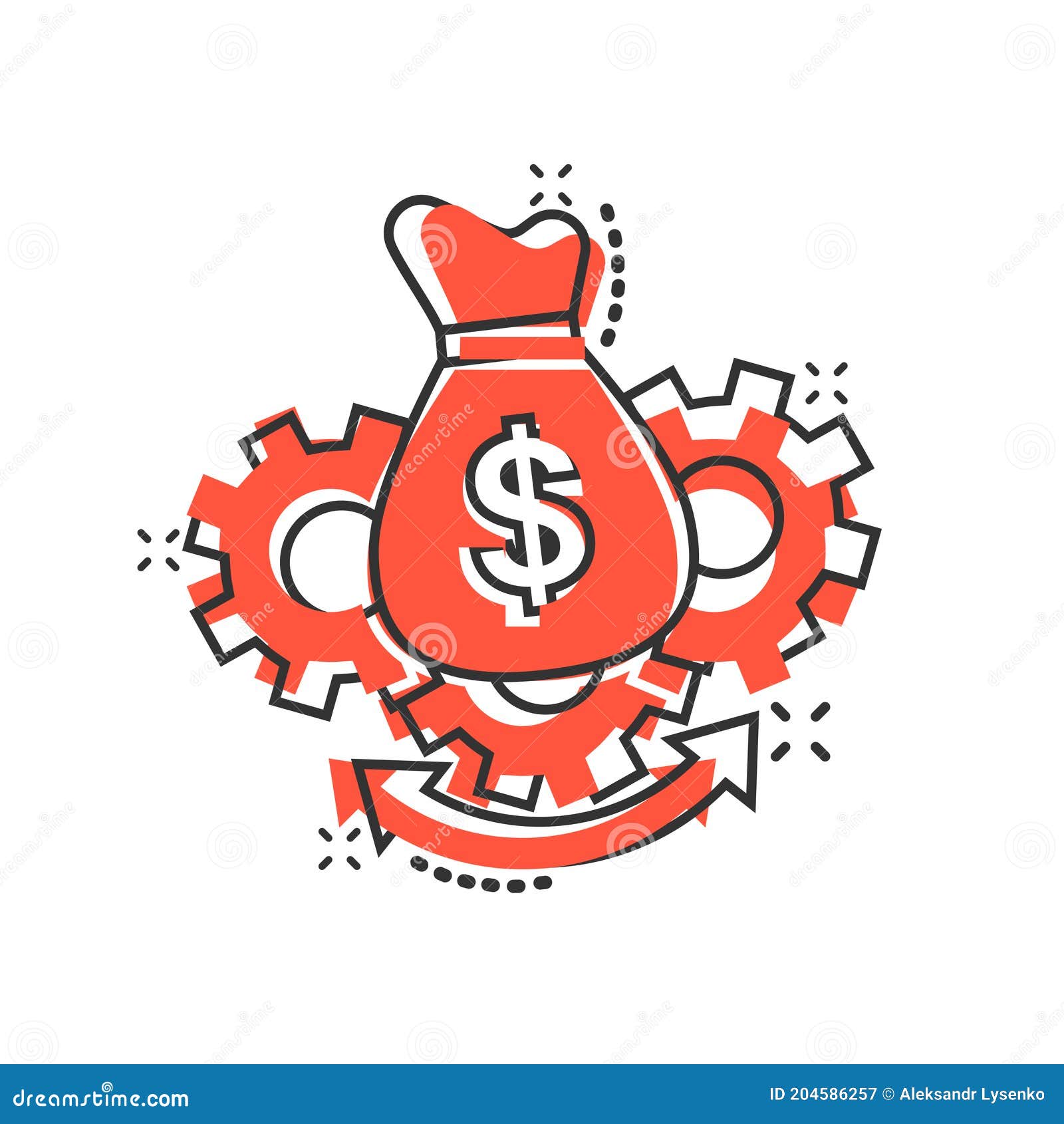 Money Optimization Icon In Comic Style. Gear Effective Cartoon Vector ...