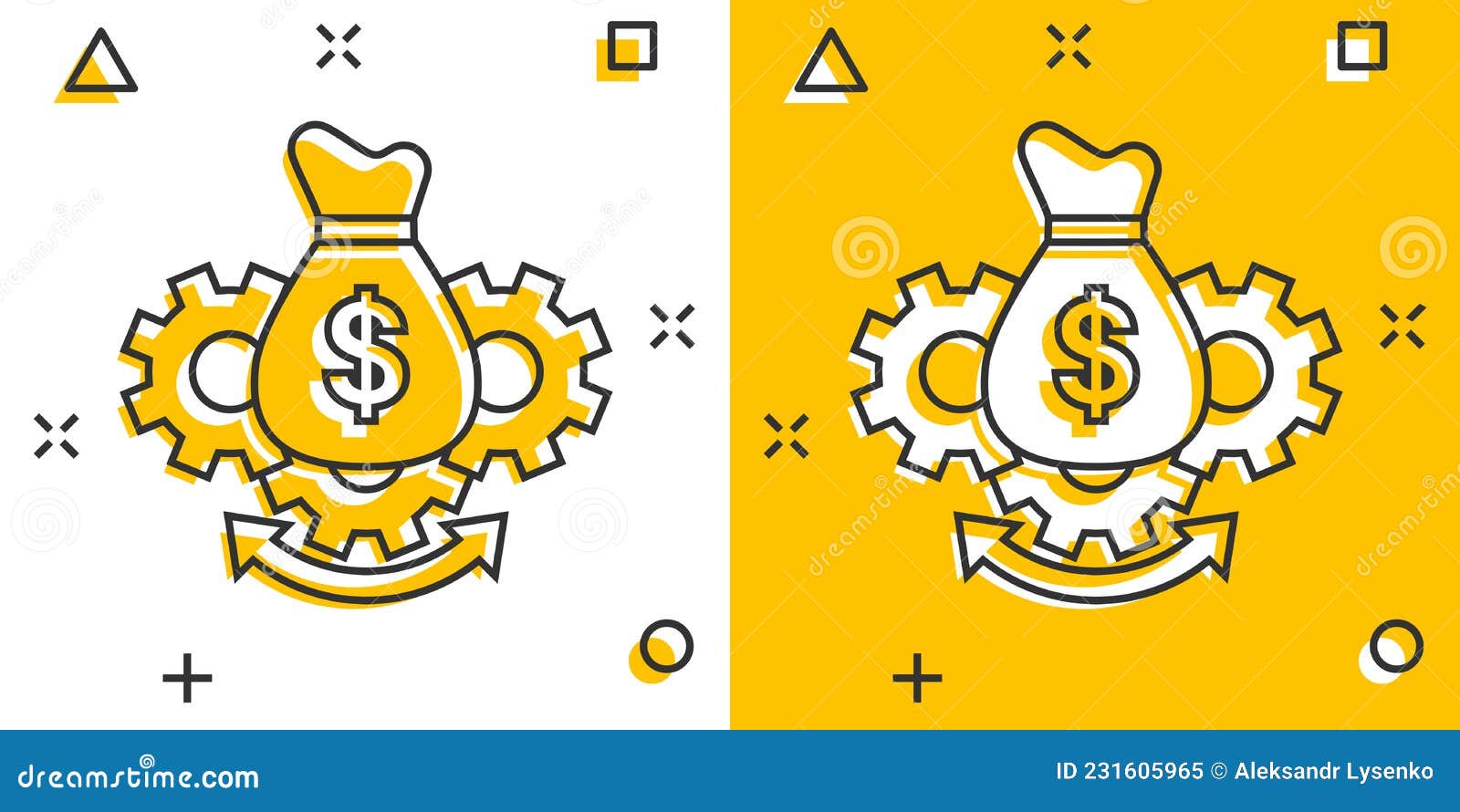 Money Optimization Icon In Comic Style. Gear Effective Cartoon Vector ...
