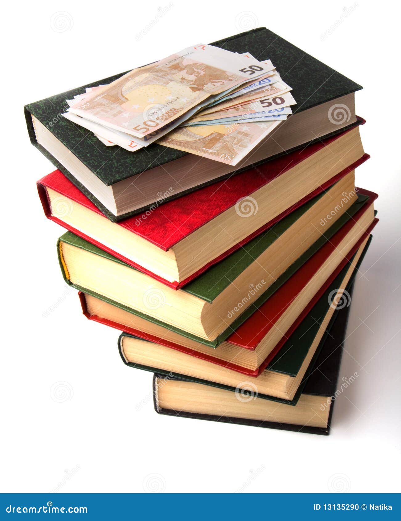 Money over book stack stock photo. Image of banknote - 13135290