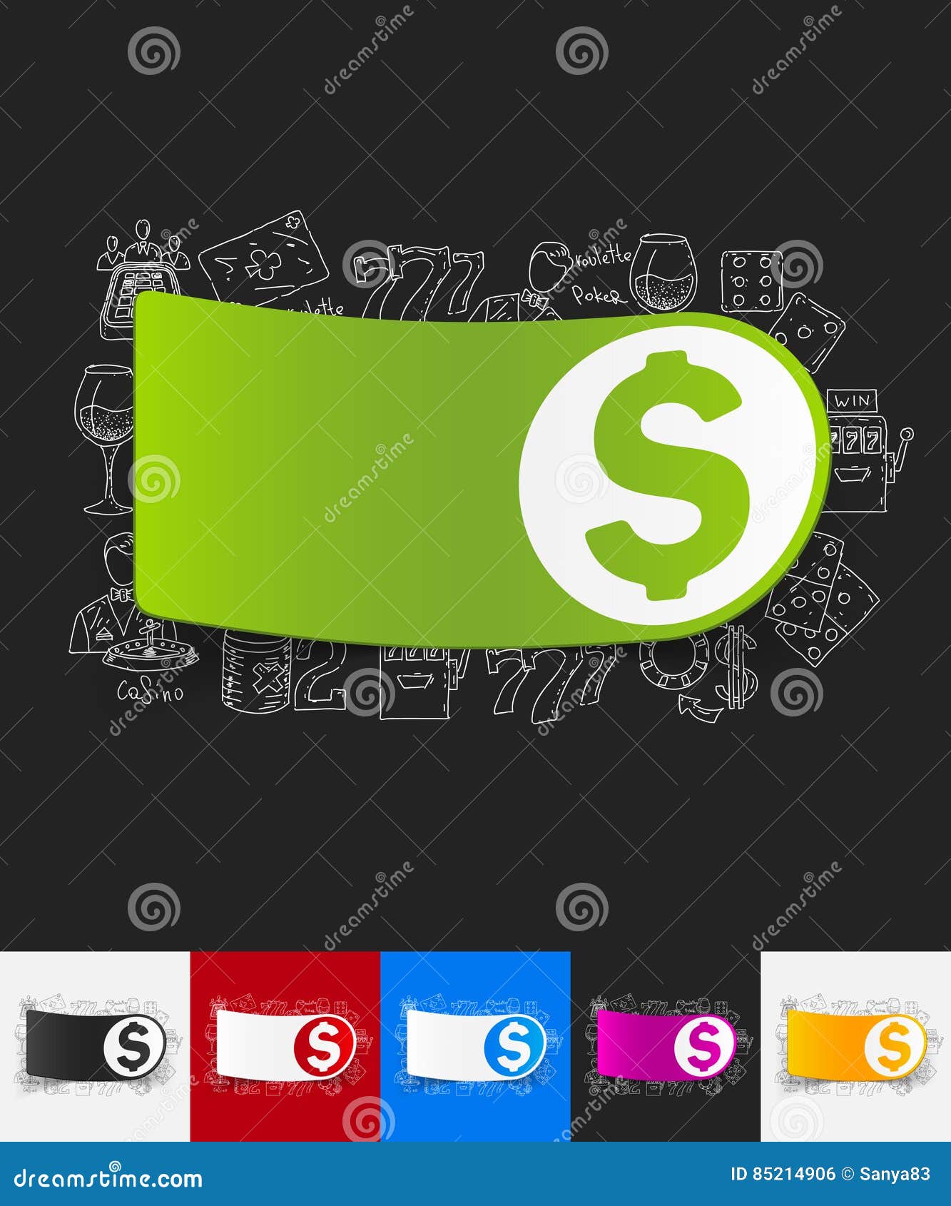 Money Paper Sticker with Hand Drawn Elements Stock Vector ...