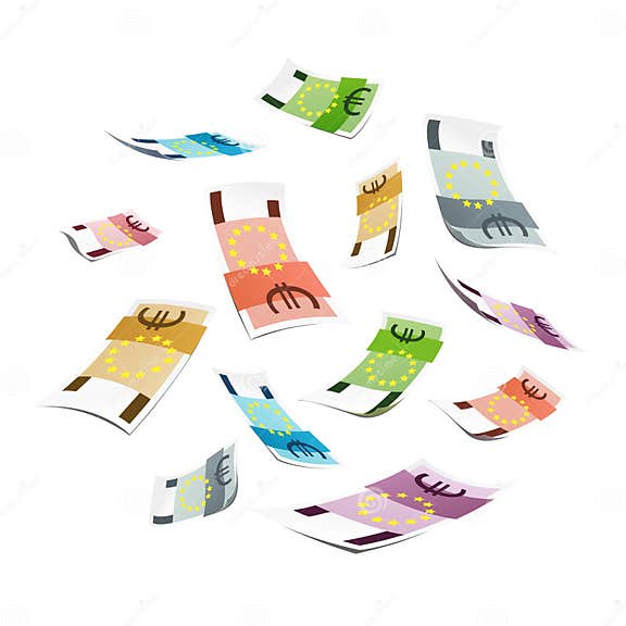 Colorful European Paper Currency. Falling Twisted Money. Realistic ...