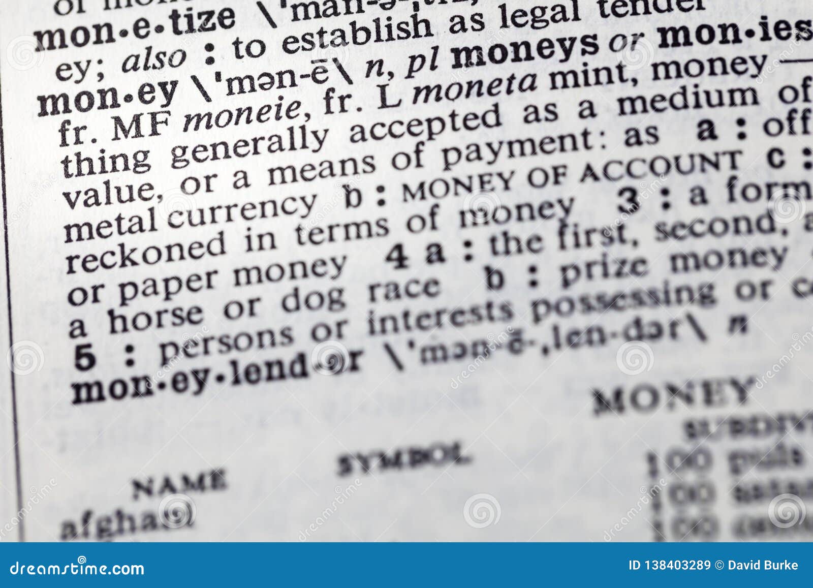 Money Payment Medium Definition Dictionary Stock Image - Image of close ...