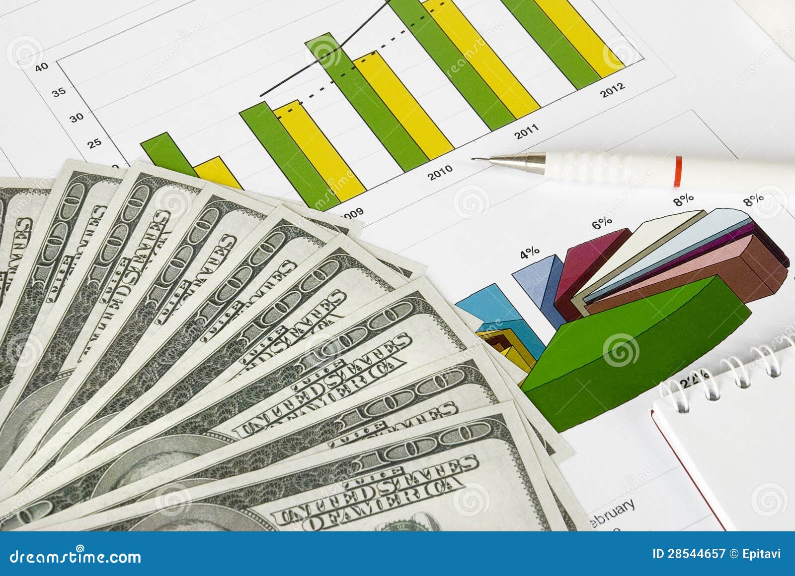Money, Pencil and Notebook on a Graph Stock Image - Image of pencil ...