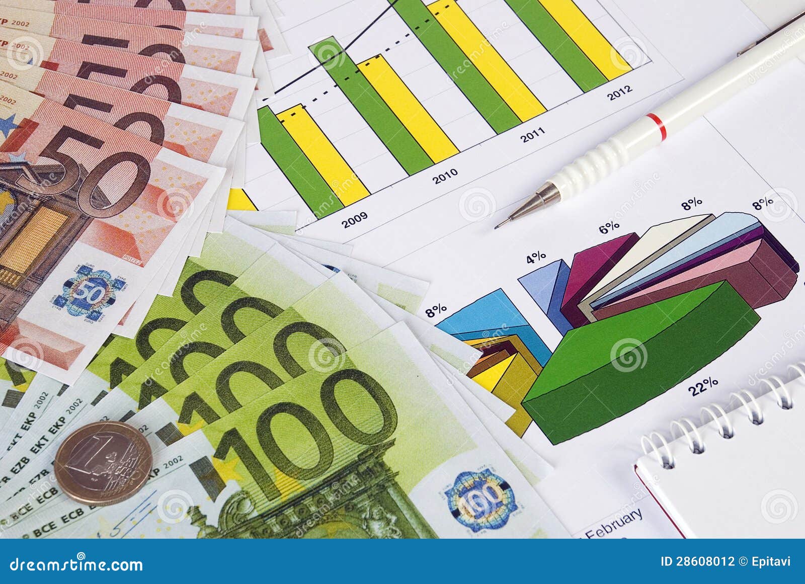 Money, Pencil and Notebook on a Graph Stock Photo - Image of ...
