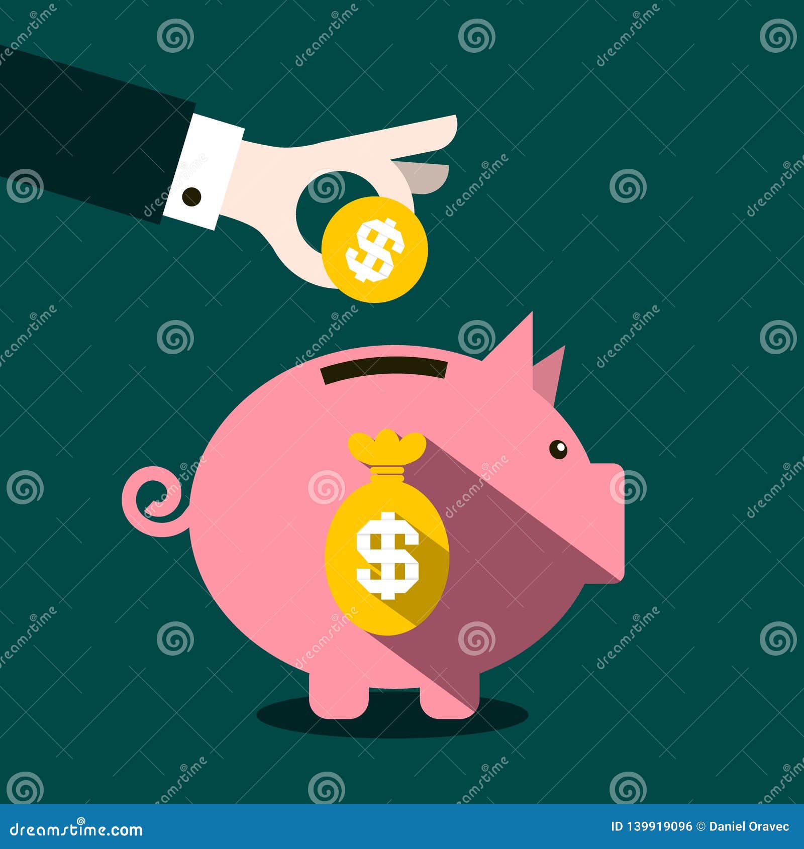 Money Pig Design with Coin in Hand Stock Vector - Illustration of ...
