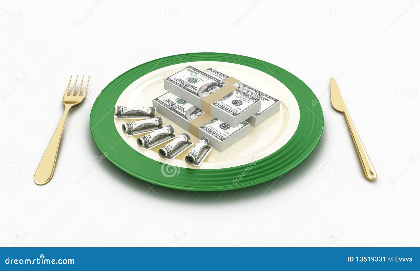 Money on the plate stock illustration. Illustration of food - 13519331