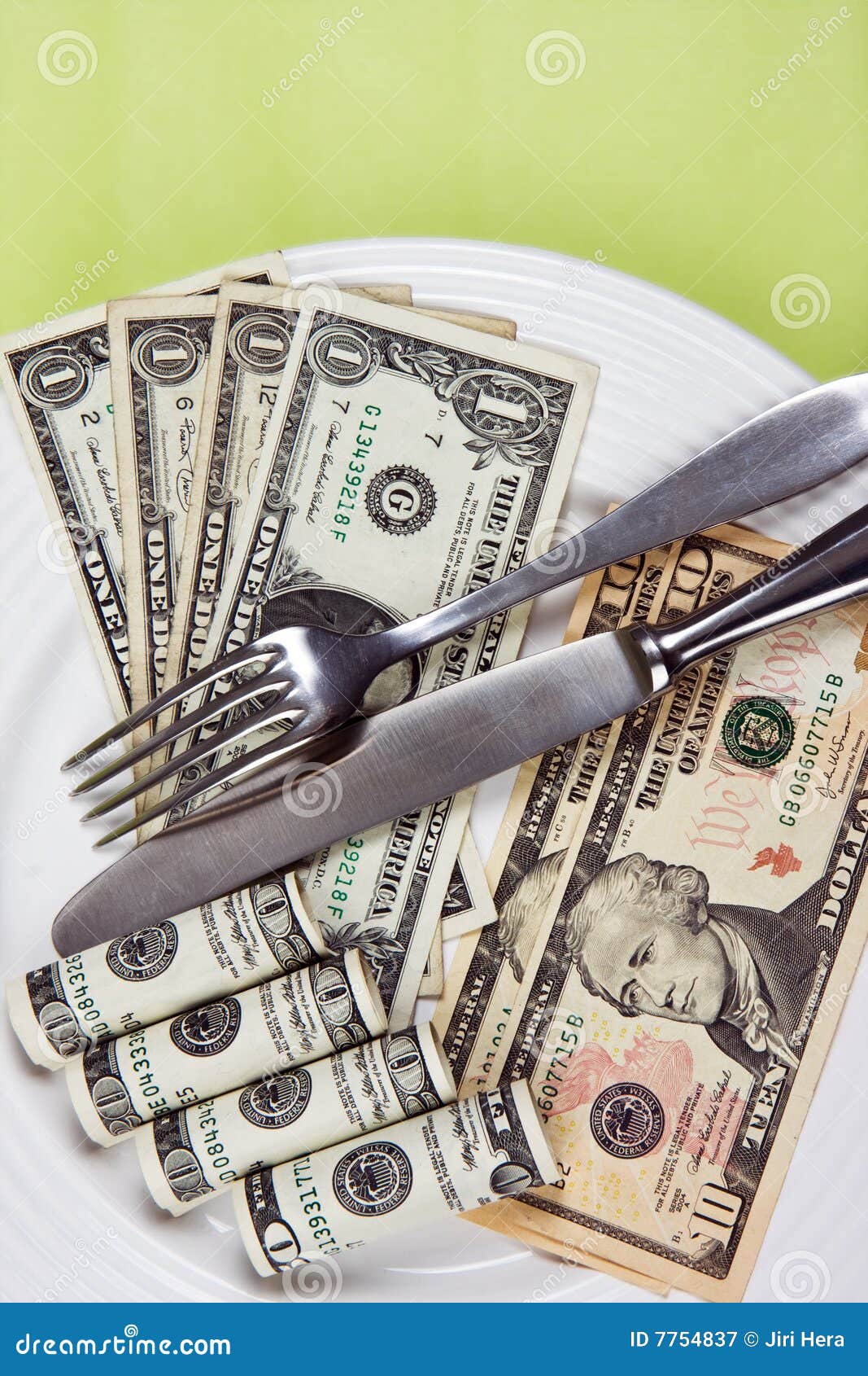 Money on plate stock image. Image of dinner, macro, green - 7754837