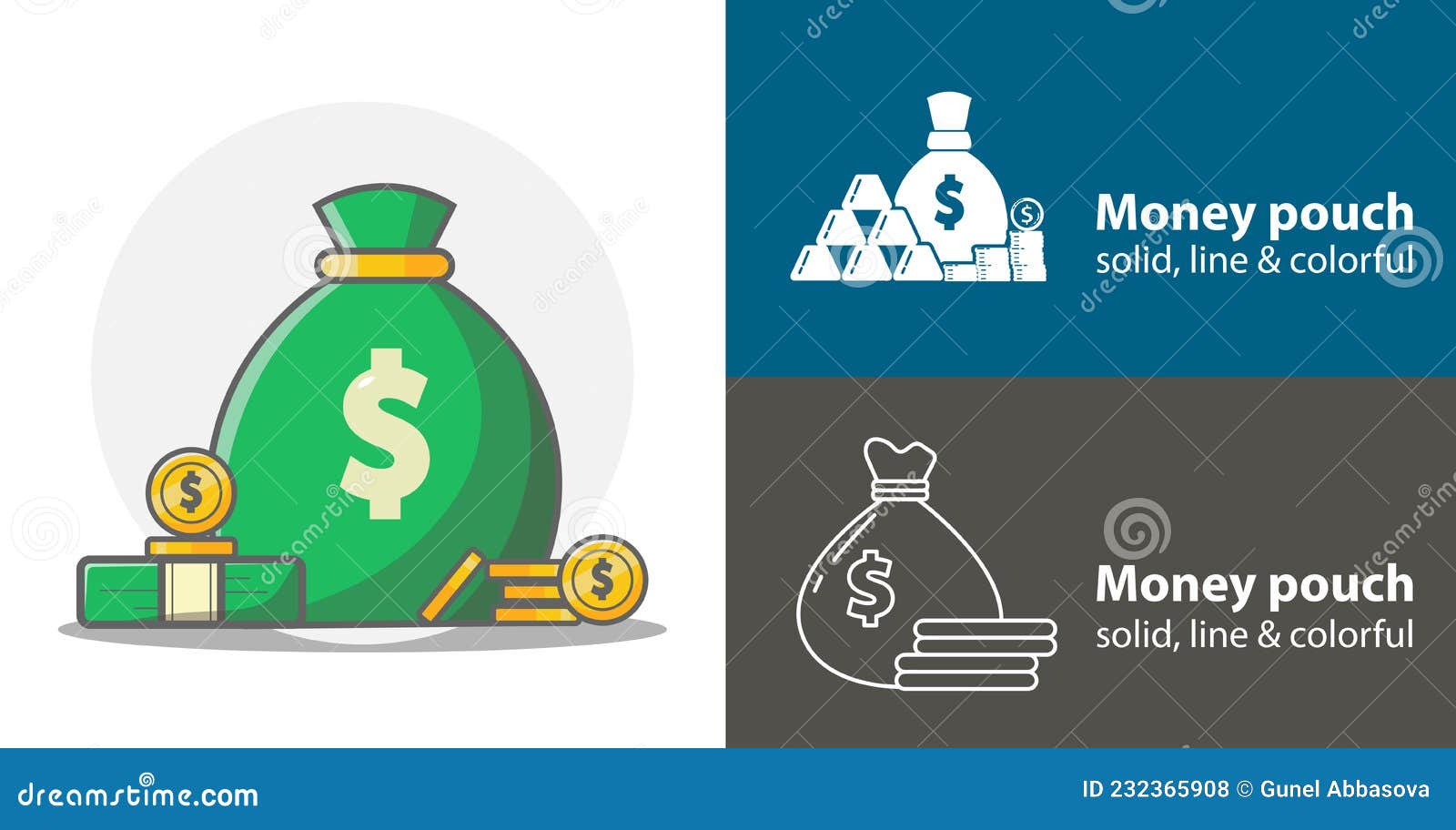 Money Pouch Isolated Flat Icon. Business Money Line Solid Design ...