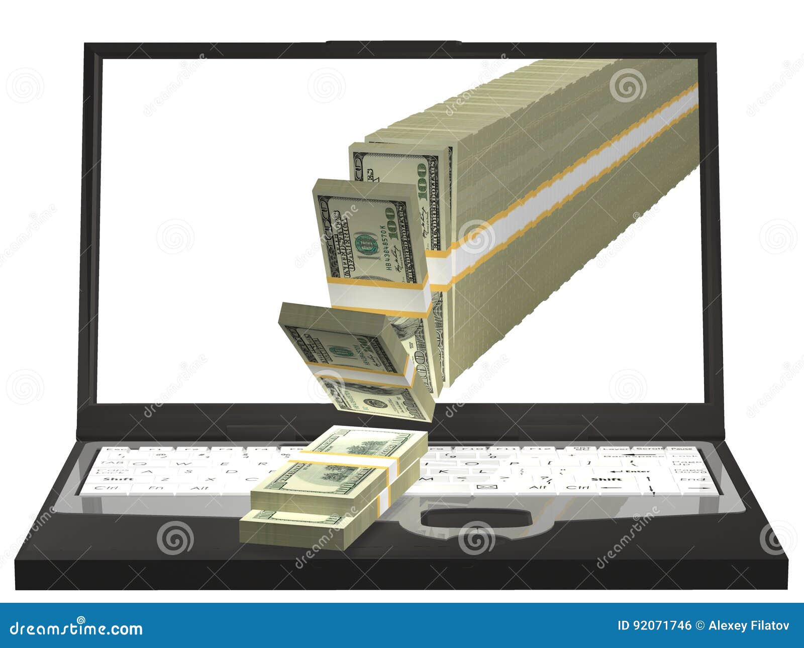 Money Pouring Out from a Notebook Computer. 3D Illustration Stock Photo ...