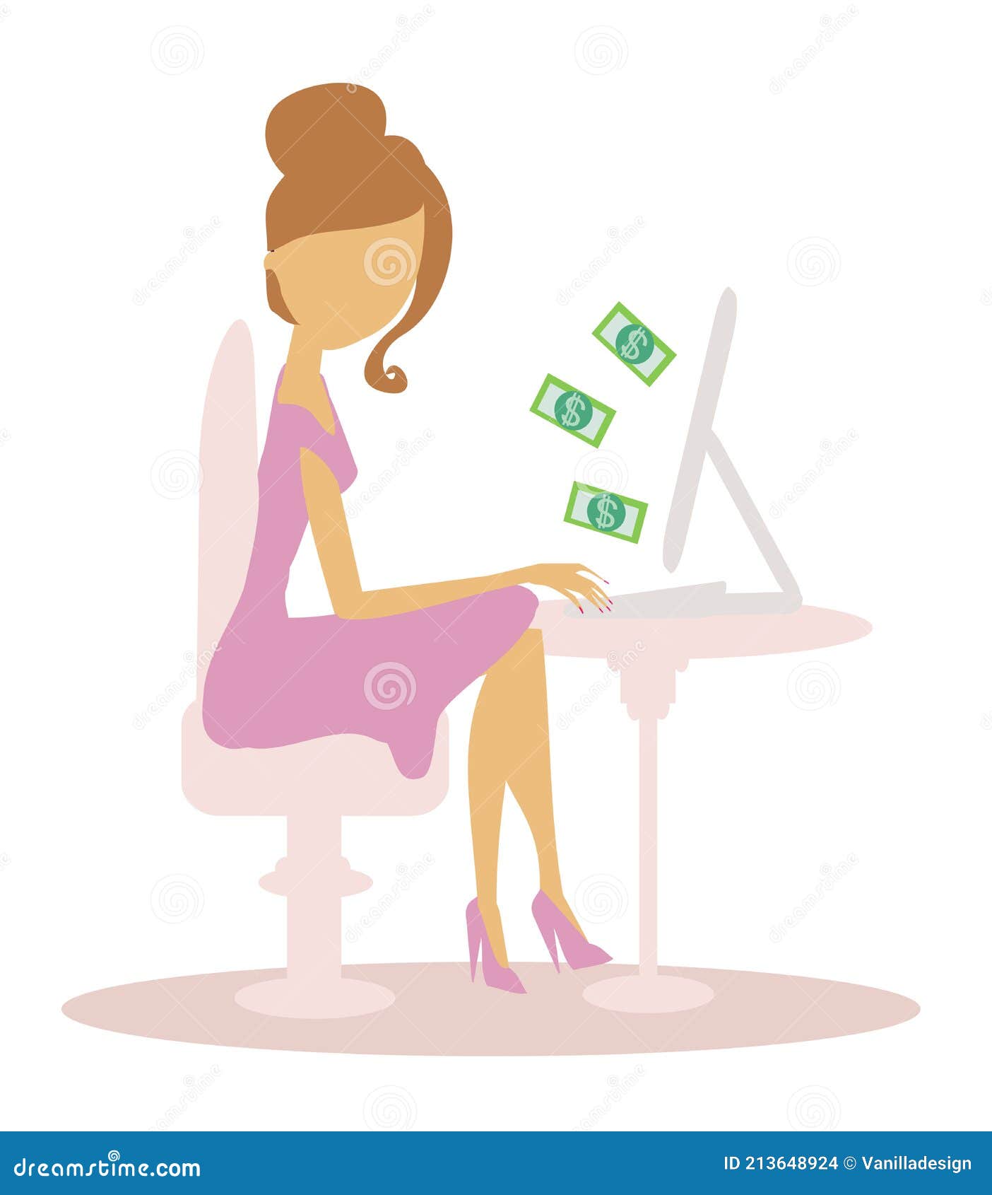 Money Pouring Out from a Notebook Computer - Online Work Girl Stock ...