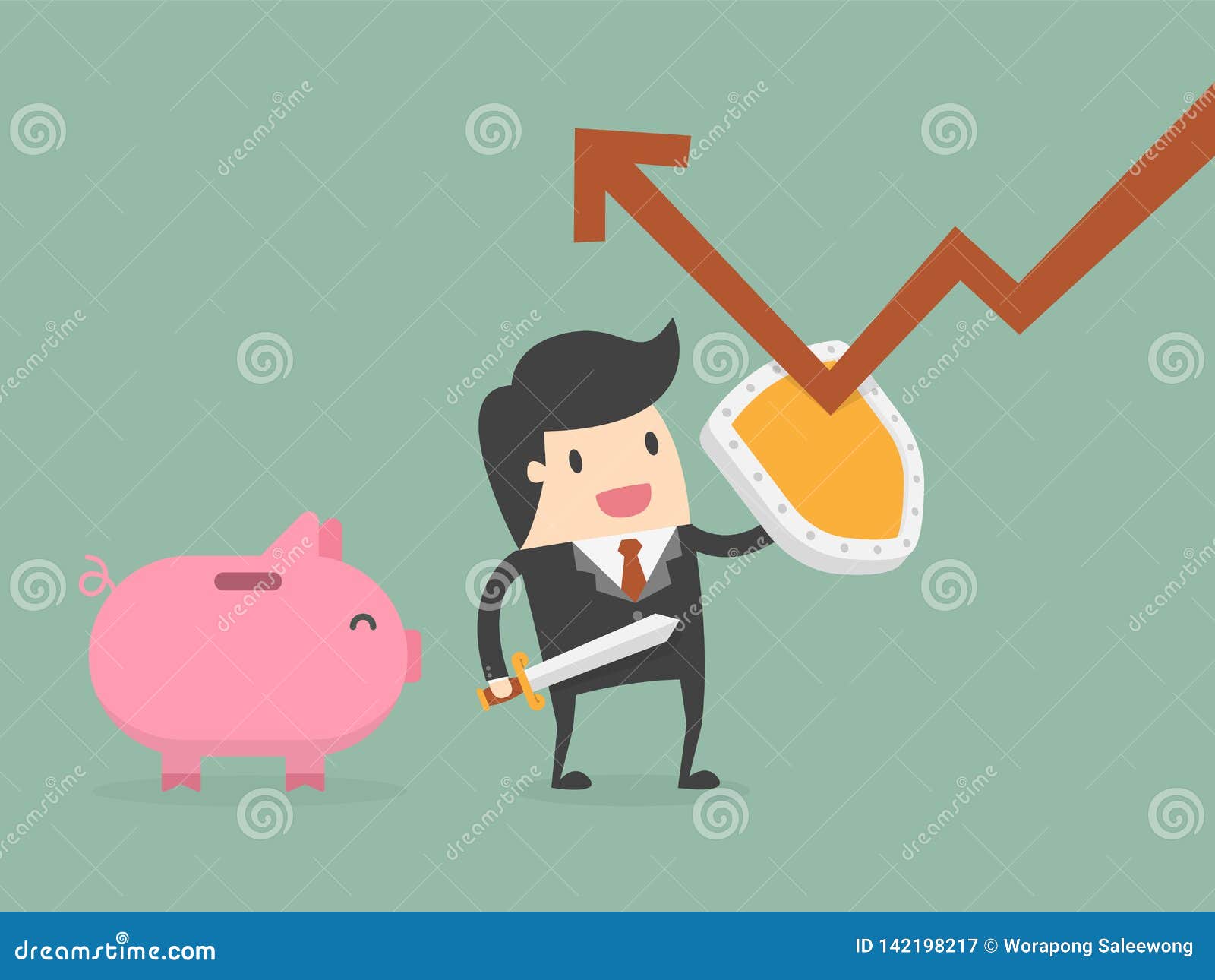 Money Protection. Cute Cartoon Doodle Illustration. Stock Vector ...