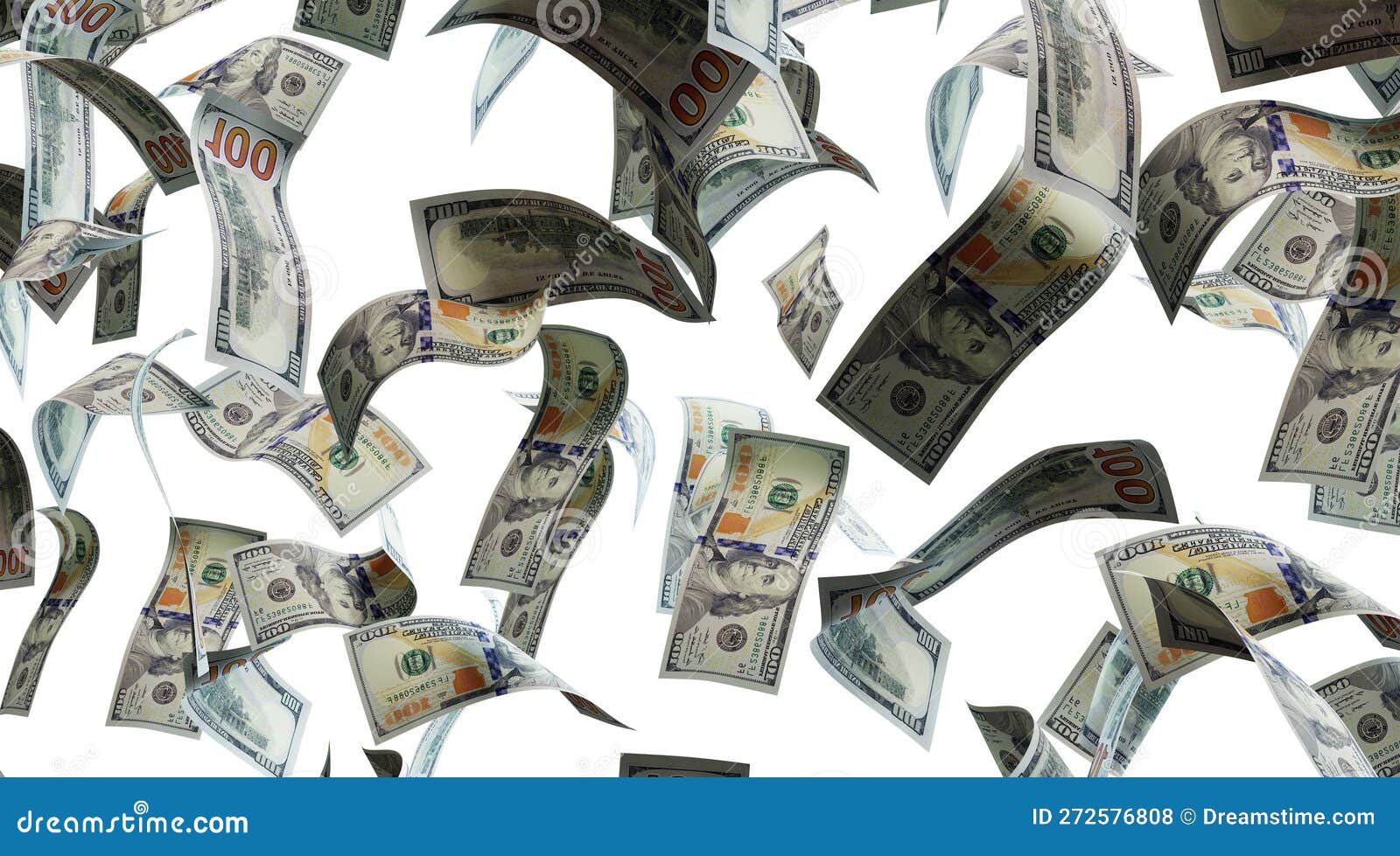 Money Rain, Dollar Banknotes Fly. Isolated on White Background Stock ...