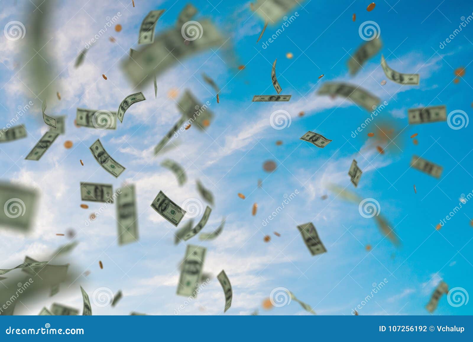 Money Raining and Falling Down from Sky. 3D Rendered Illustration Stock ...