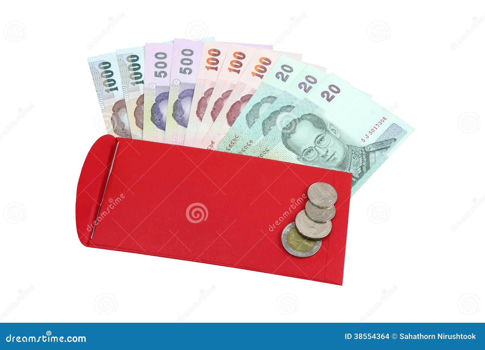 Money and Red Envelope Isolated on White Background Stock Photo - Image ...