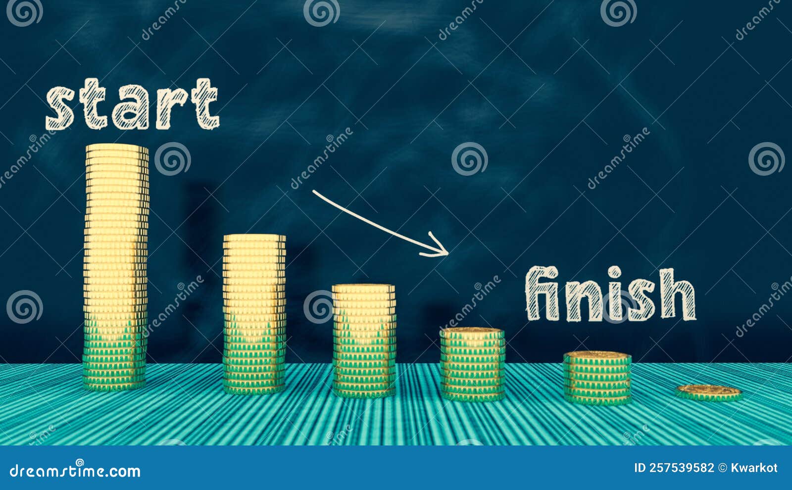 Money Reduction Concept Image. Stacks of Coins in a Decrease Financial ...