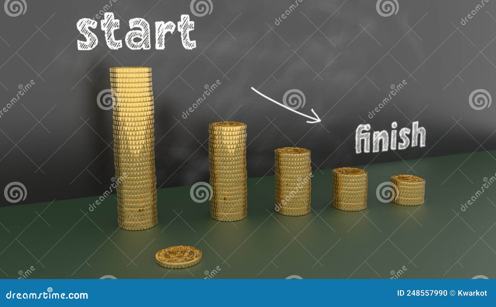 Money Reduction Concept Image. Stacks of Coins in a Decrease Financial ...