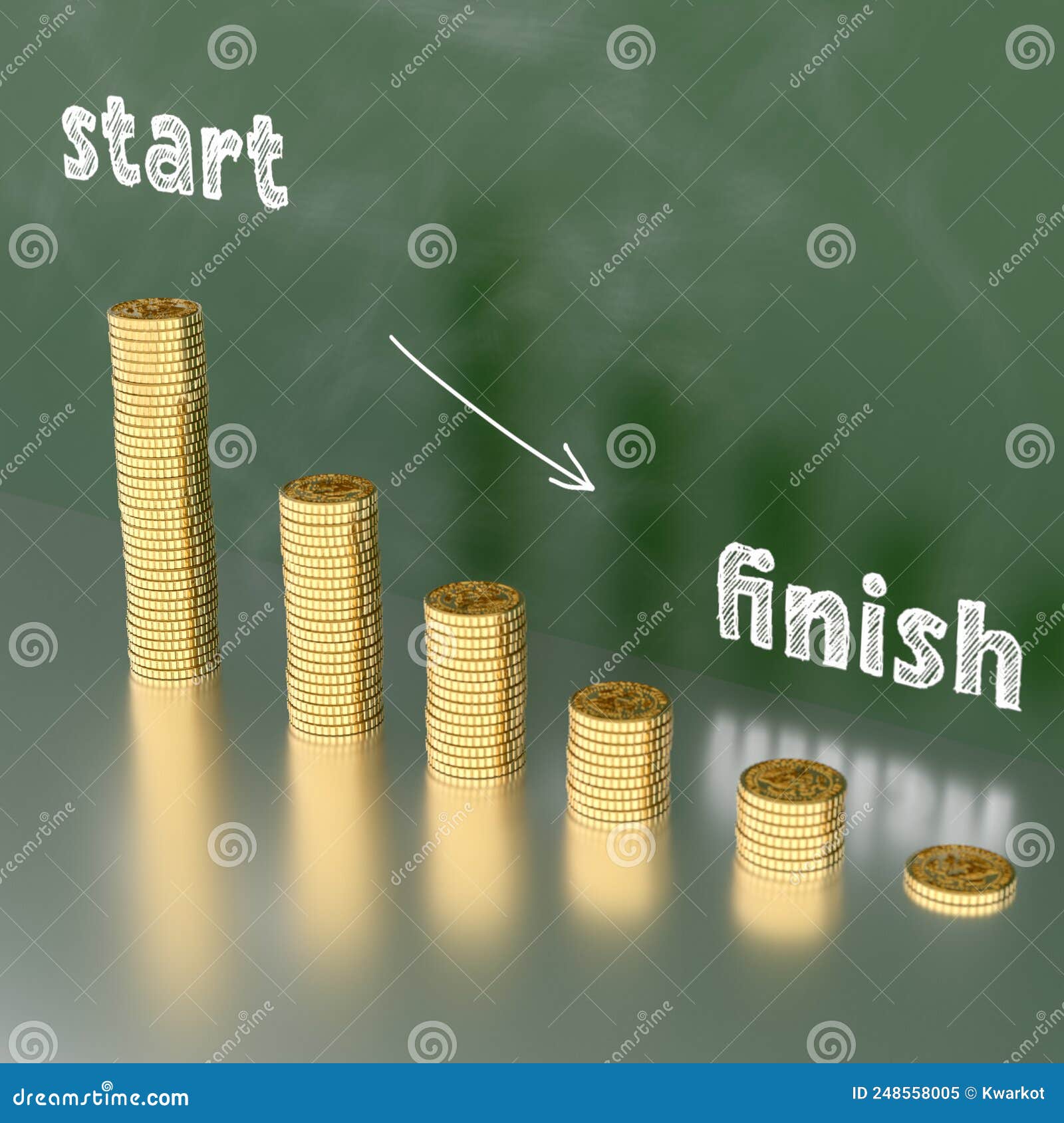 Money Reduction Concept Image. Stacks of Coins in a Decrease Financial ...
