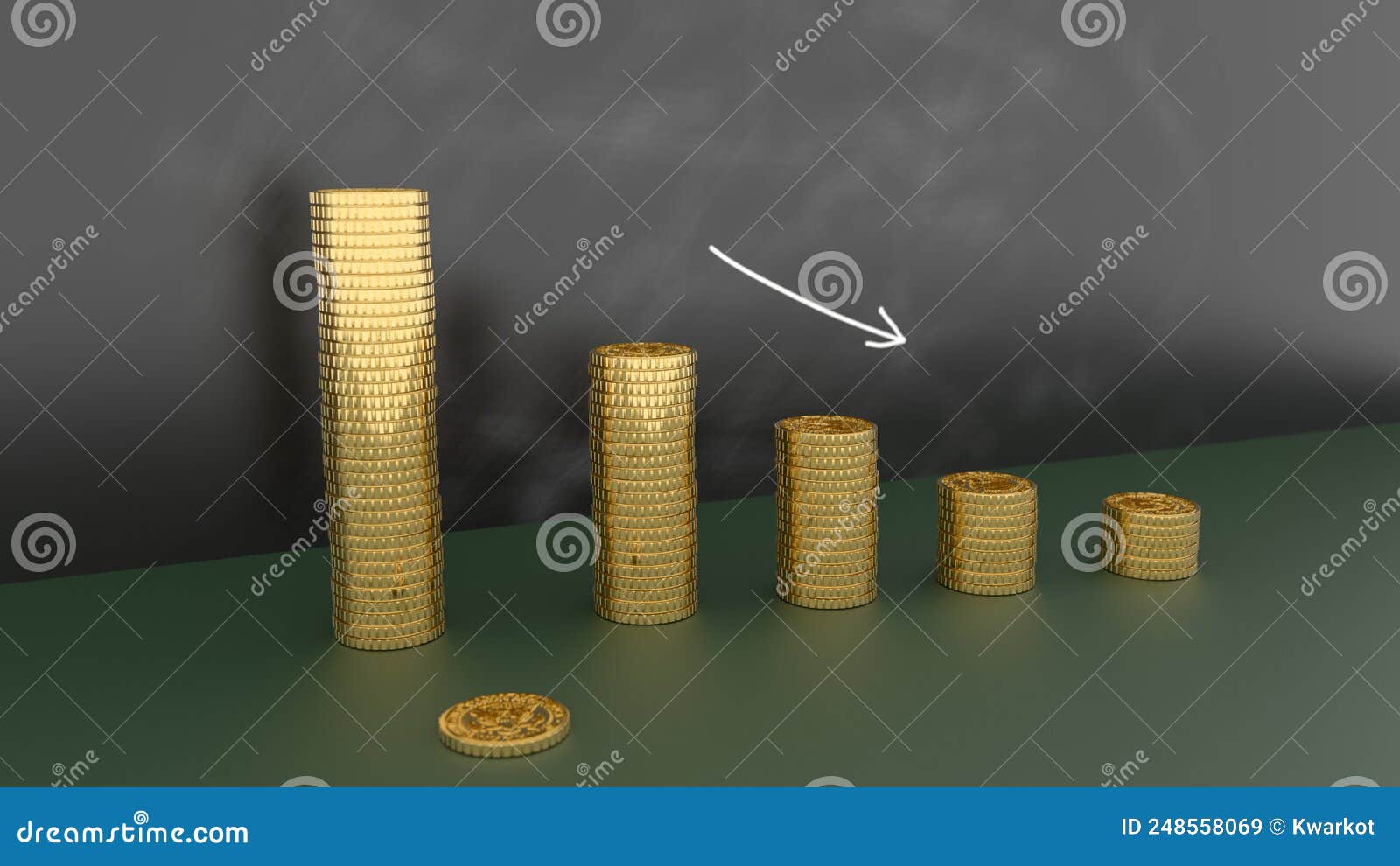 Money Reduction Concept Image. Stacks of Coins in a Decrease Financial ...