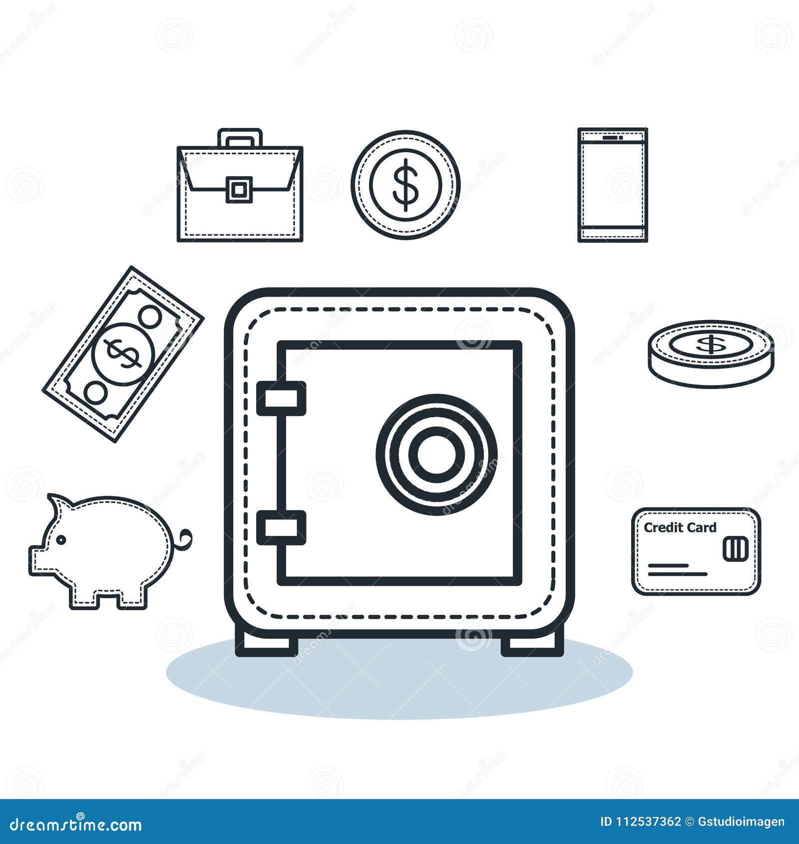 Money related objects stock vector. Illustration of currency - 112537362