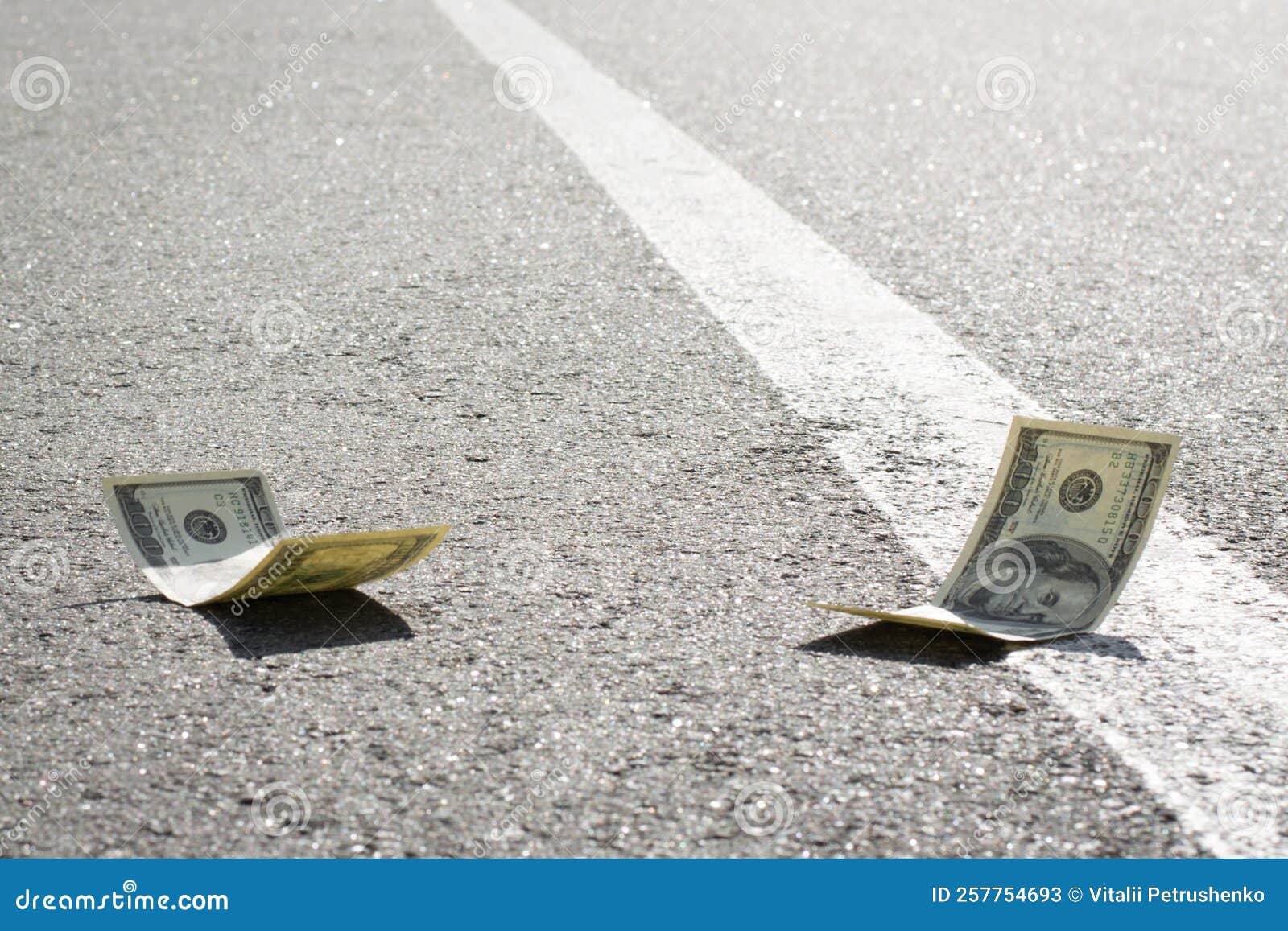 Money on road stock image. Image of asphalt, bill, highway - 257754693