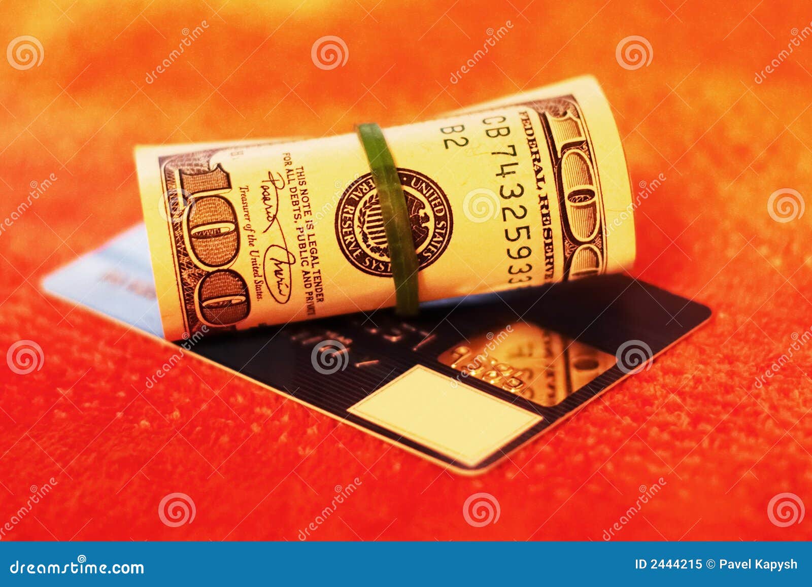 Money Roll with Credit Card Stock Image - Image of dollars, bill: 2444215