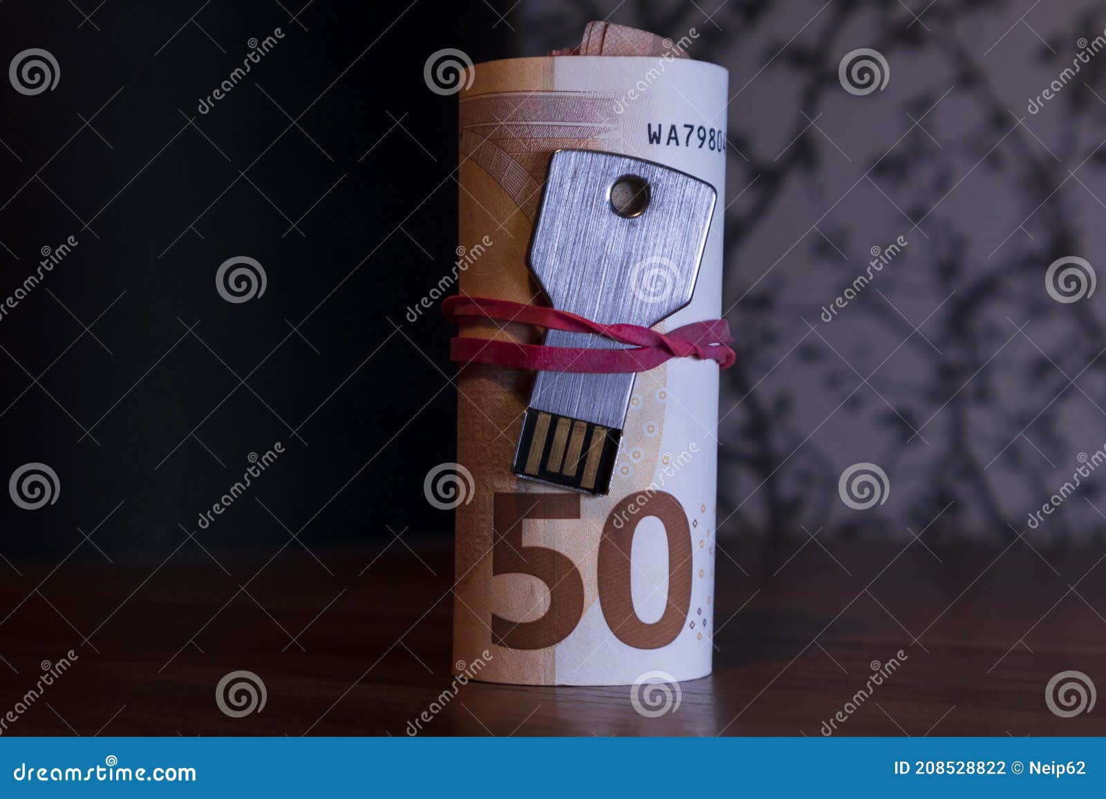 Money Roll and USB Flash Drive Stock Photo - Image of protection, black ...