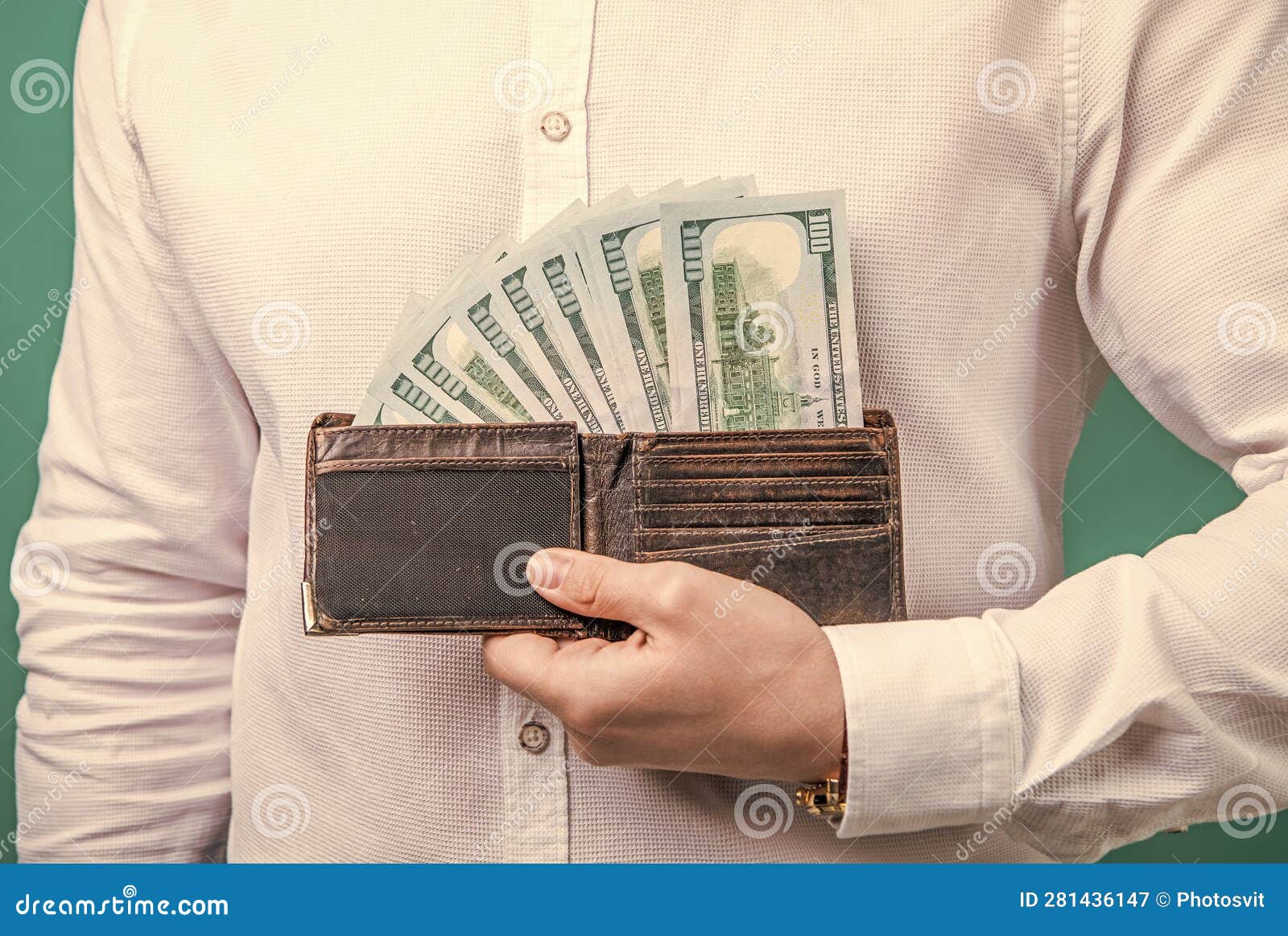 Money Salary in Wallet. Closeup of Money Salary at Studio. Man Shows ...