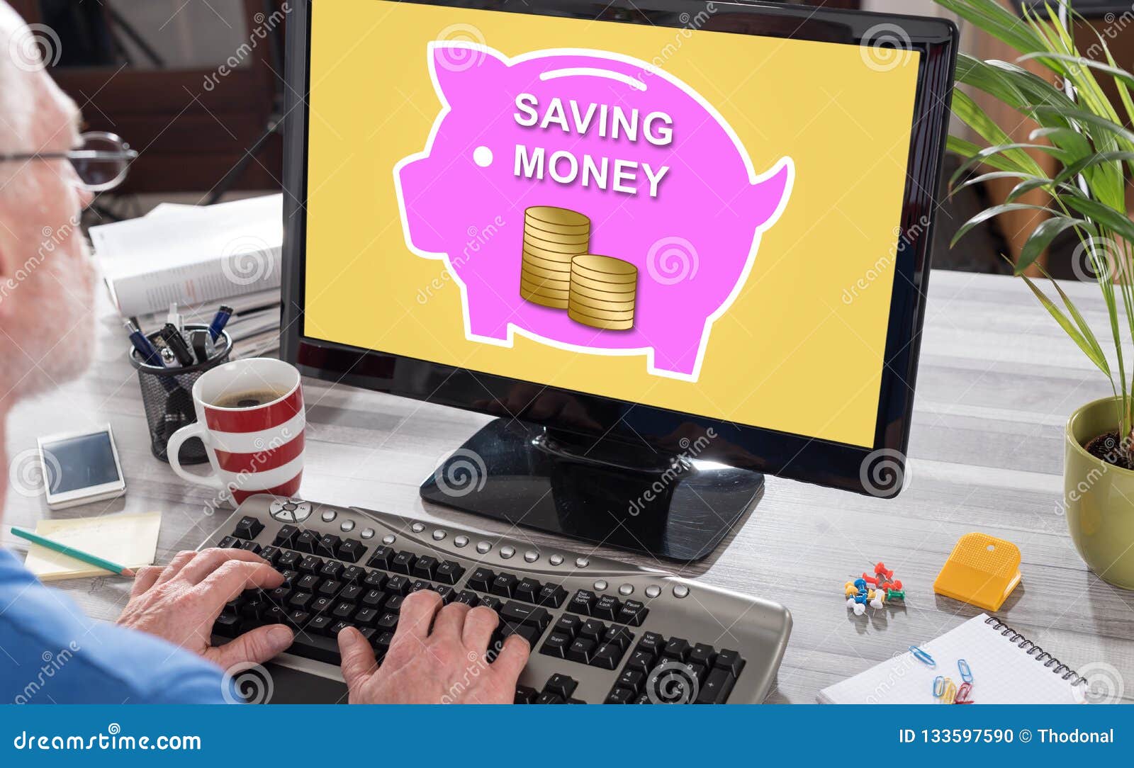 Money Saving Concept on a Computer Stock Photo - Image of application ...