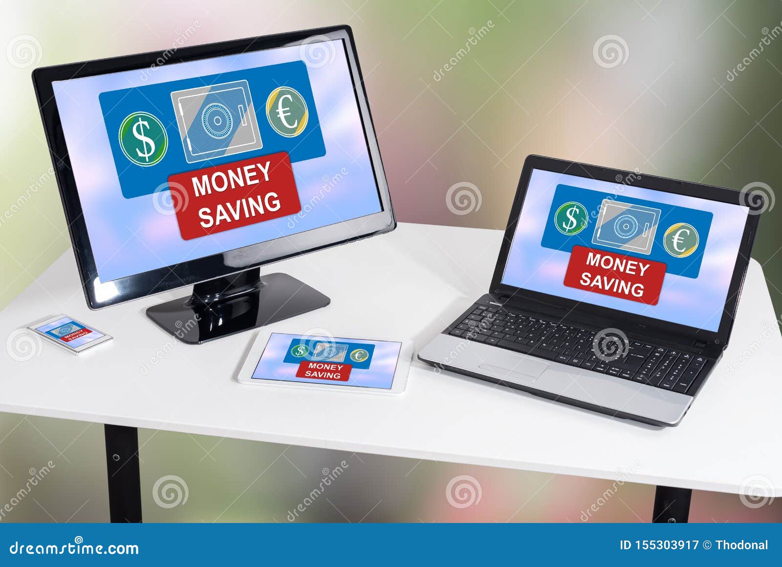 Money Saving Concept on Different Devices Stock Image - Image of tablet ...